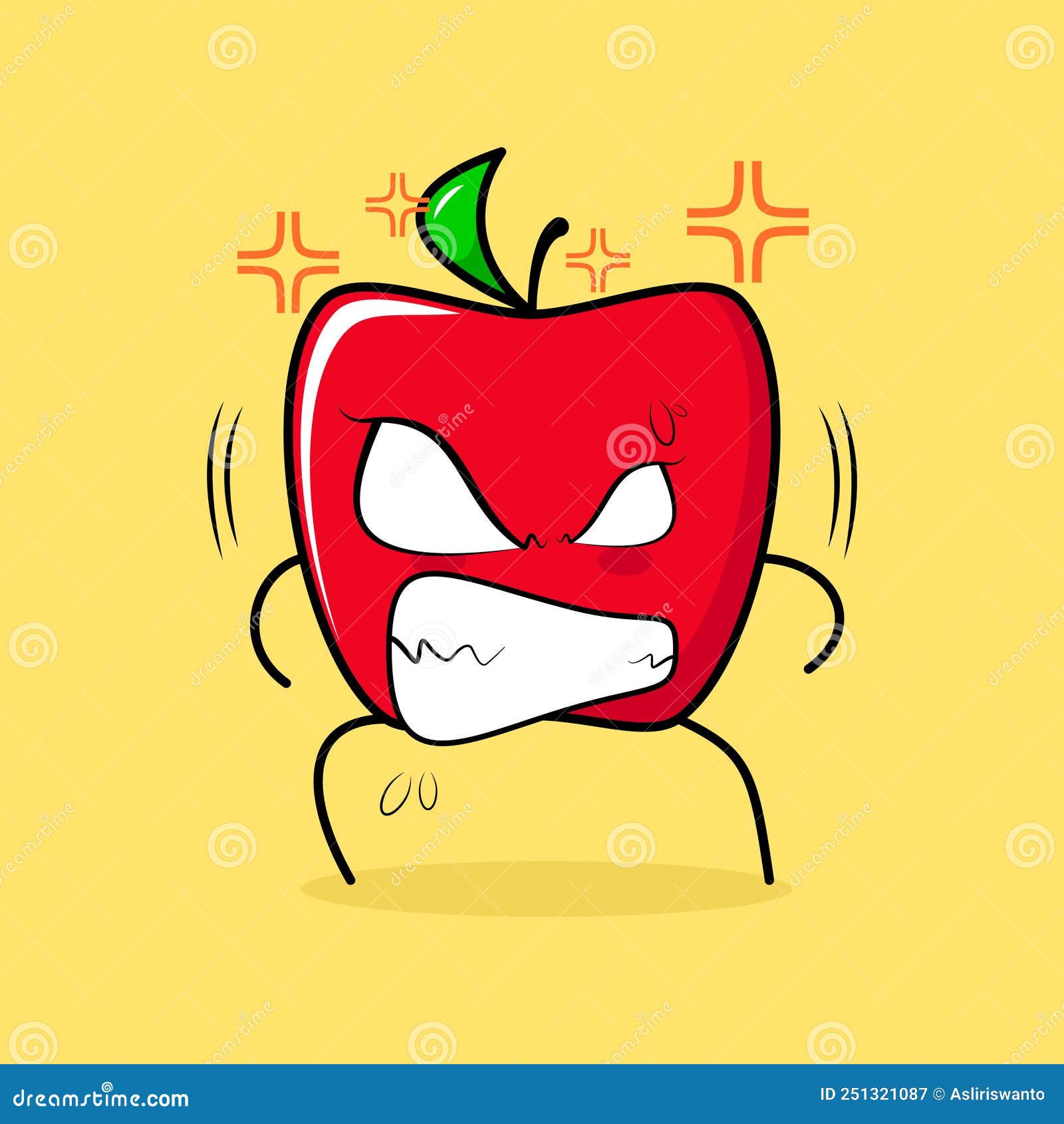 Cute Red Apple Character with Angry Expression. Eyes Bulging and ...