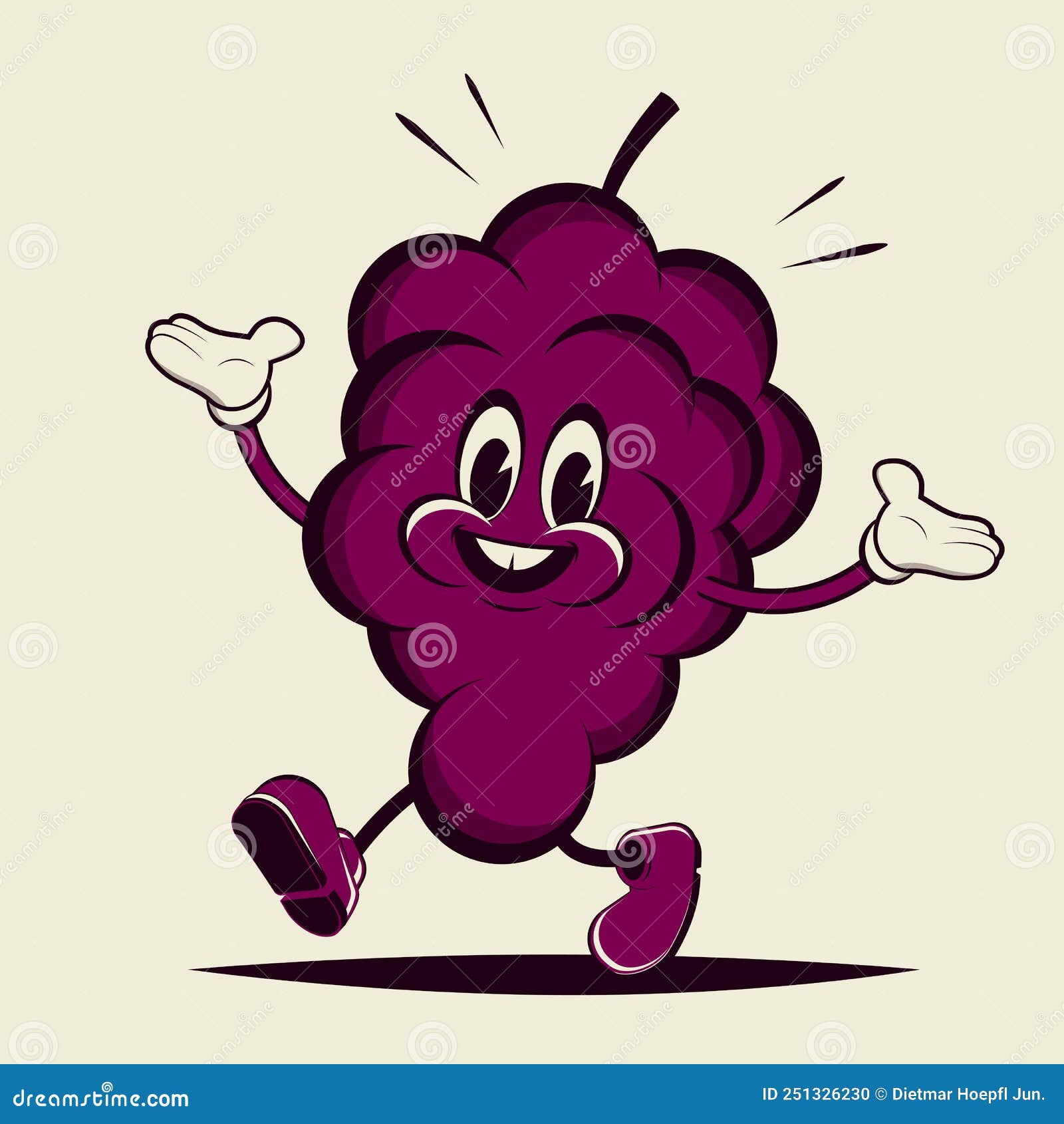 Funny Retro Illustration of Walking Cartoon Grapes Stock Vector ...