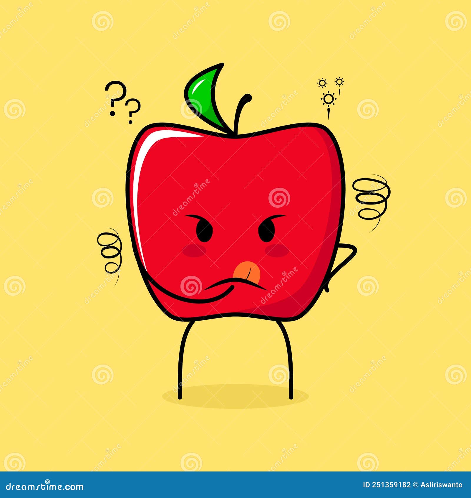 Cute Red Apple Character with Thinking Expression and Hand Placed on ...