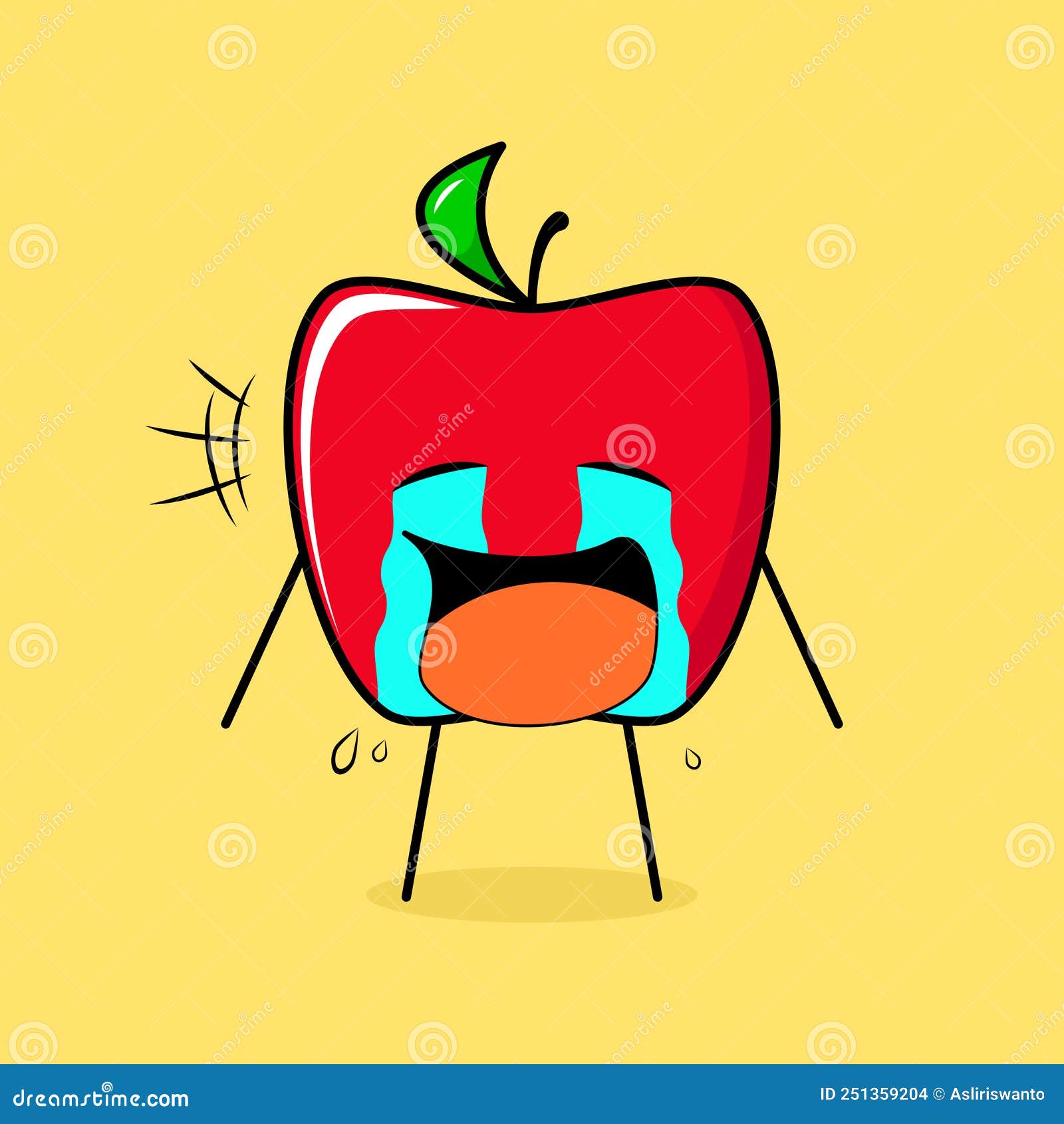Cute Red Apple Character with Crying Expression, Tears and Mouth Open ...