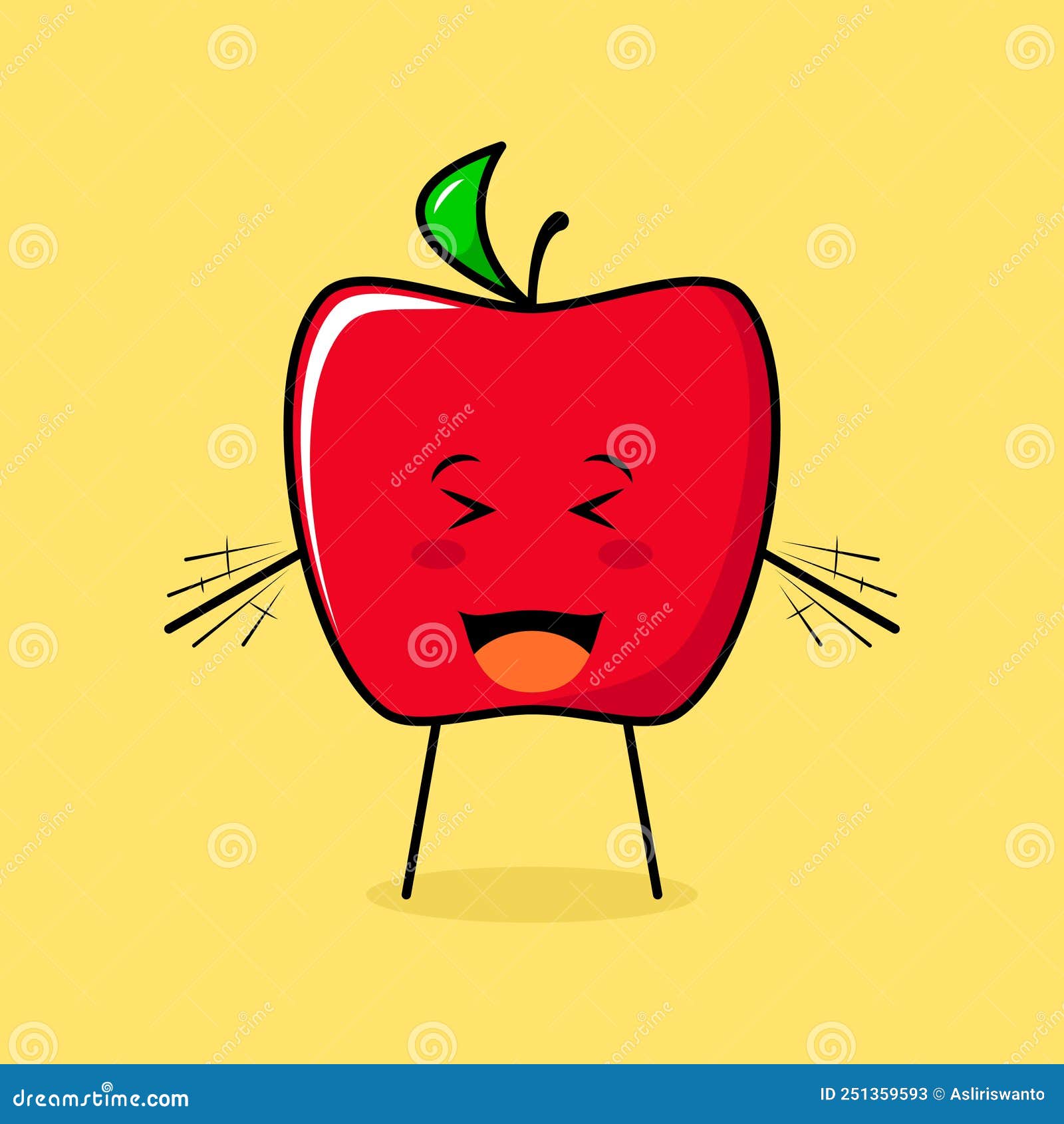 Cute Red Apple Character with Smile and Happy Expression, Close Eyes ...