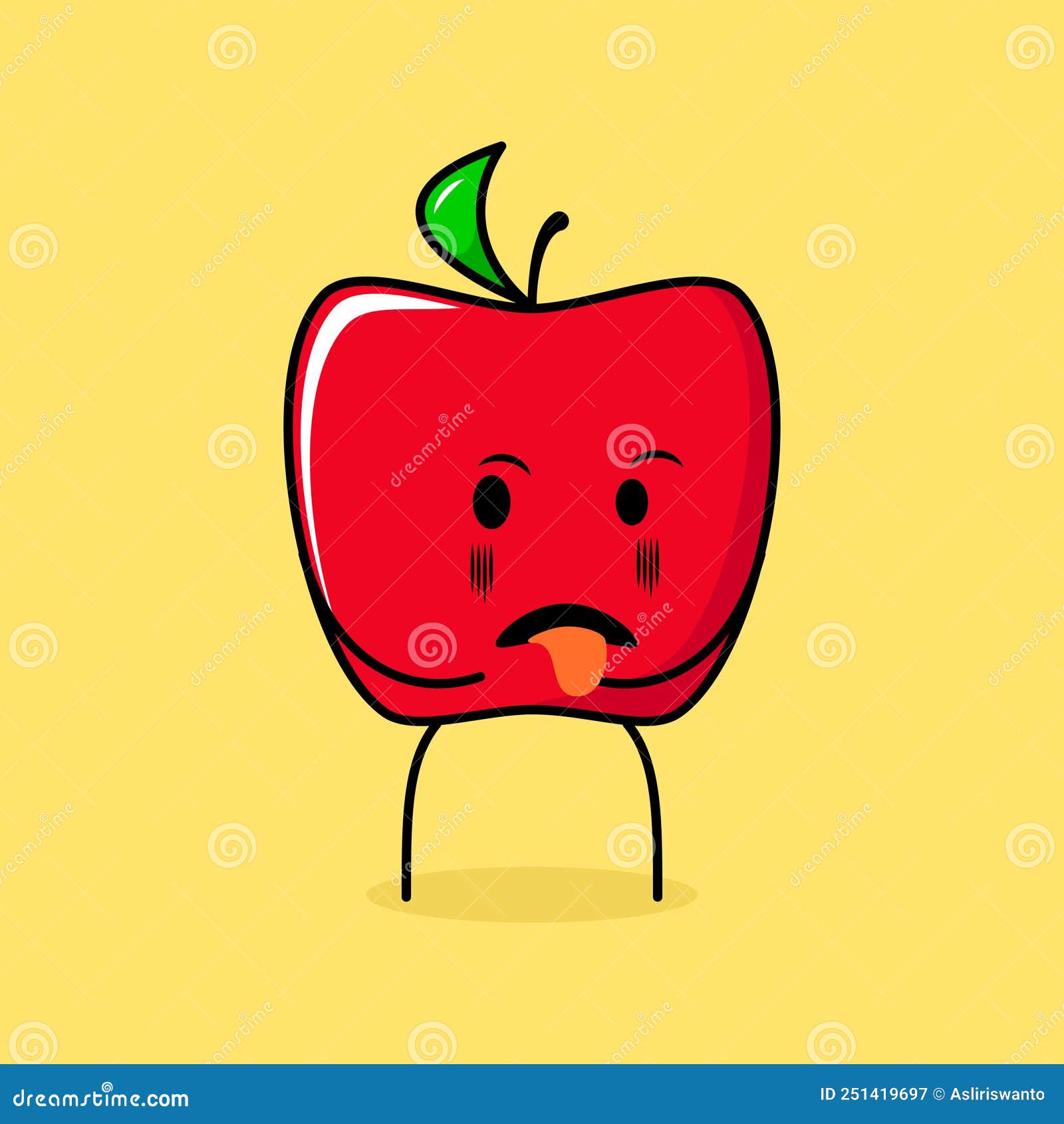 Cute Red Apple Character with Disgusting Expression and Tongue Sticking ...