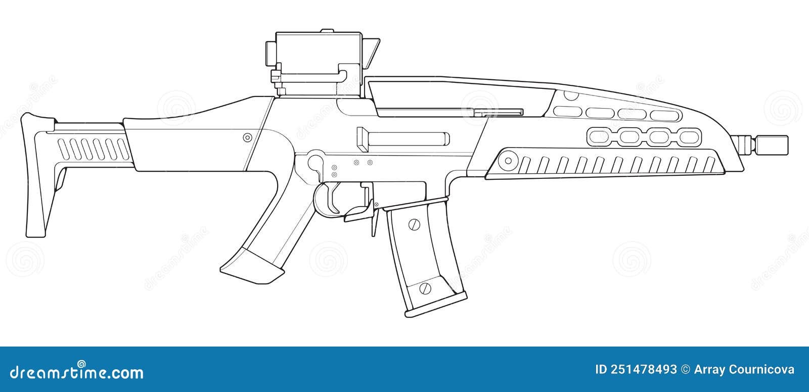 Firearms Line Art Style, Shooting Gun, Weapon Illustration, Vector Line ...