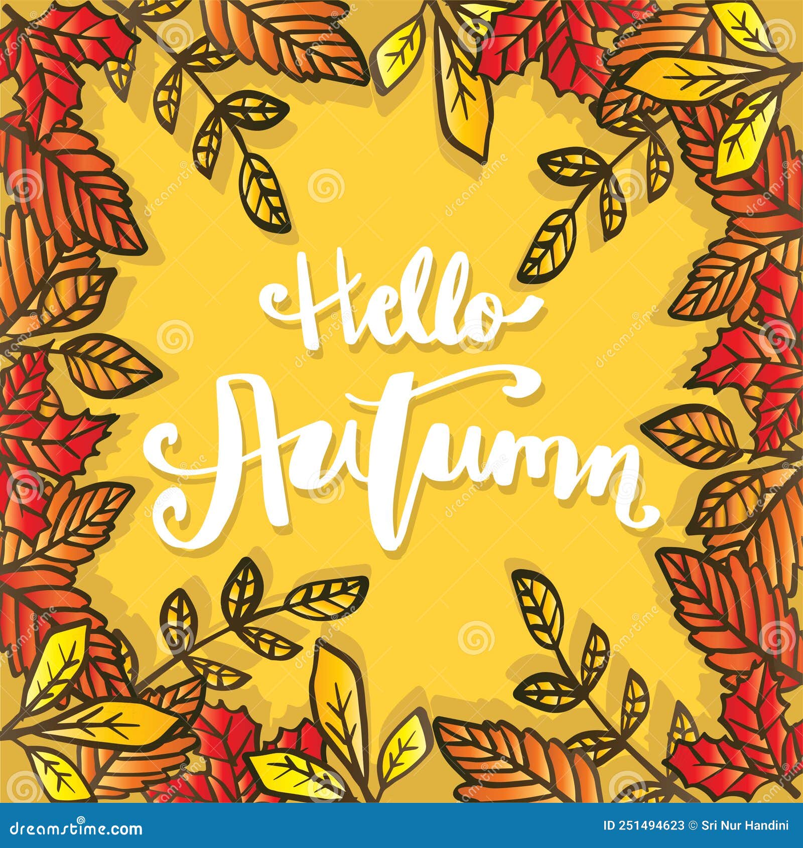 Hello Autumn Hand Lettering with Leaves Stock Illustration ...