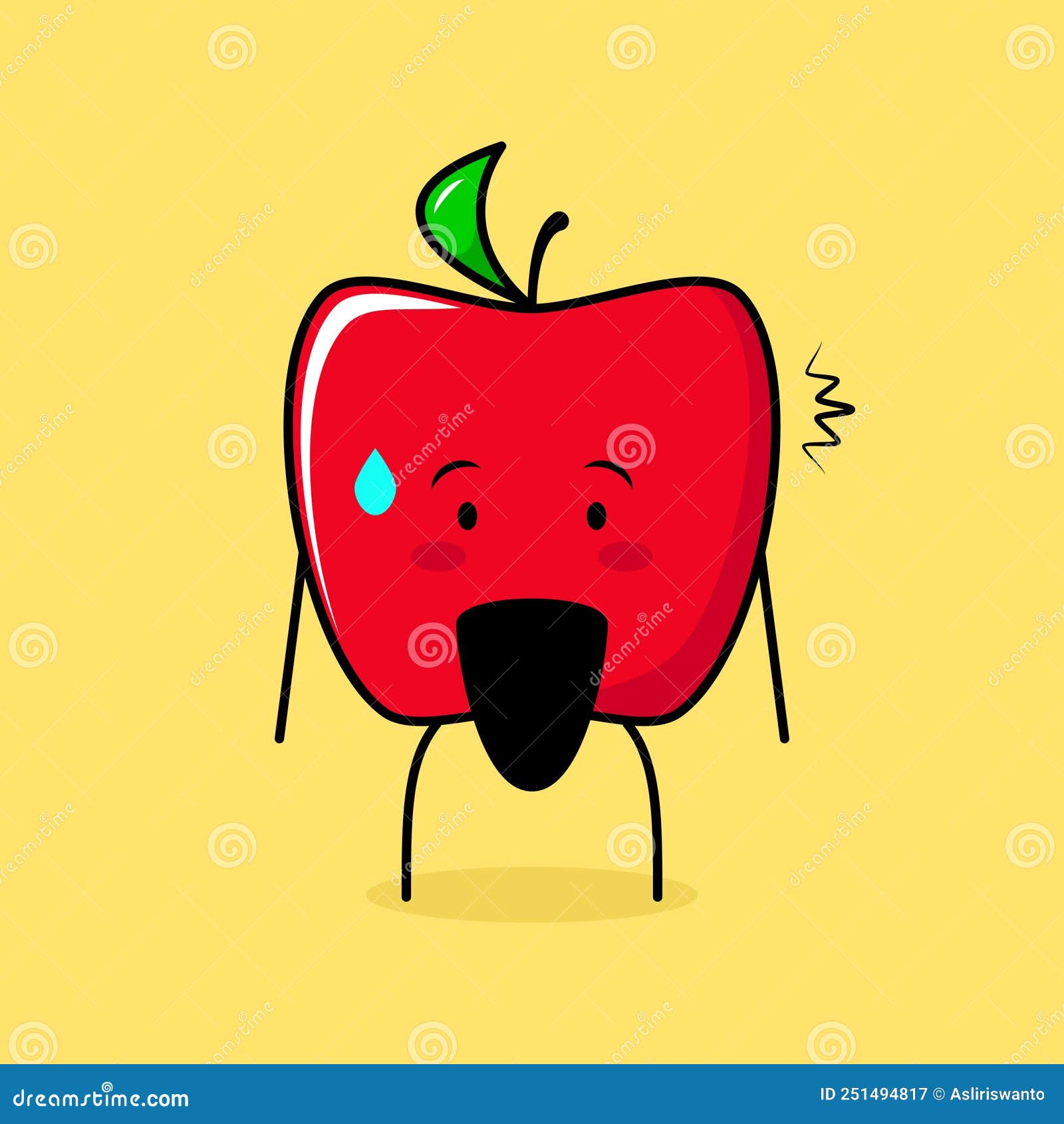 Cute Red Apple Character with Shocked Expression and Mouth Open Stock ...