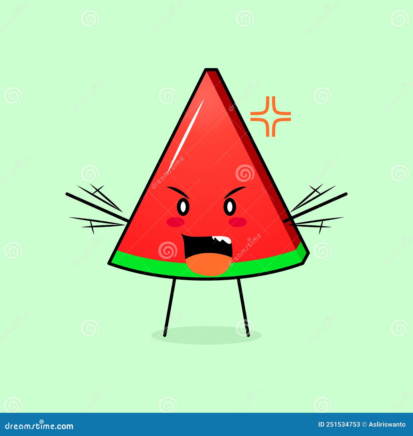 Cute Watermelon Slice Character with Angry Expression. Both Hands ...