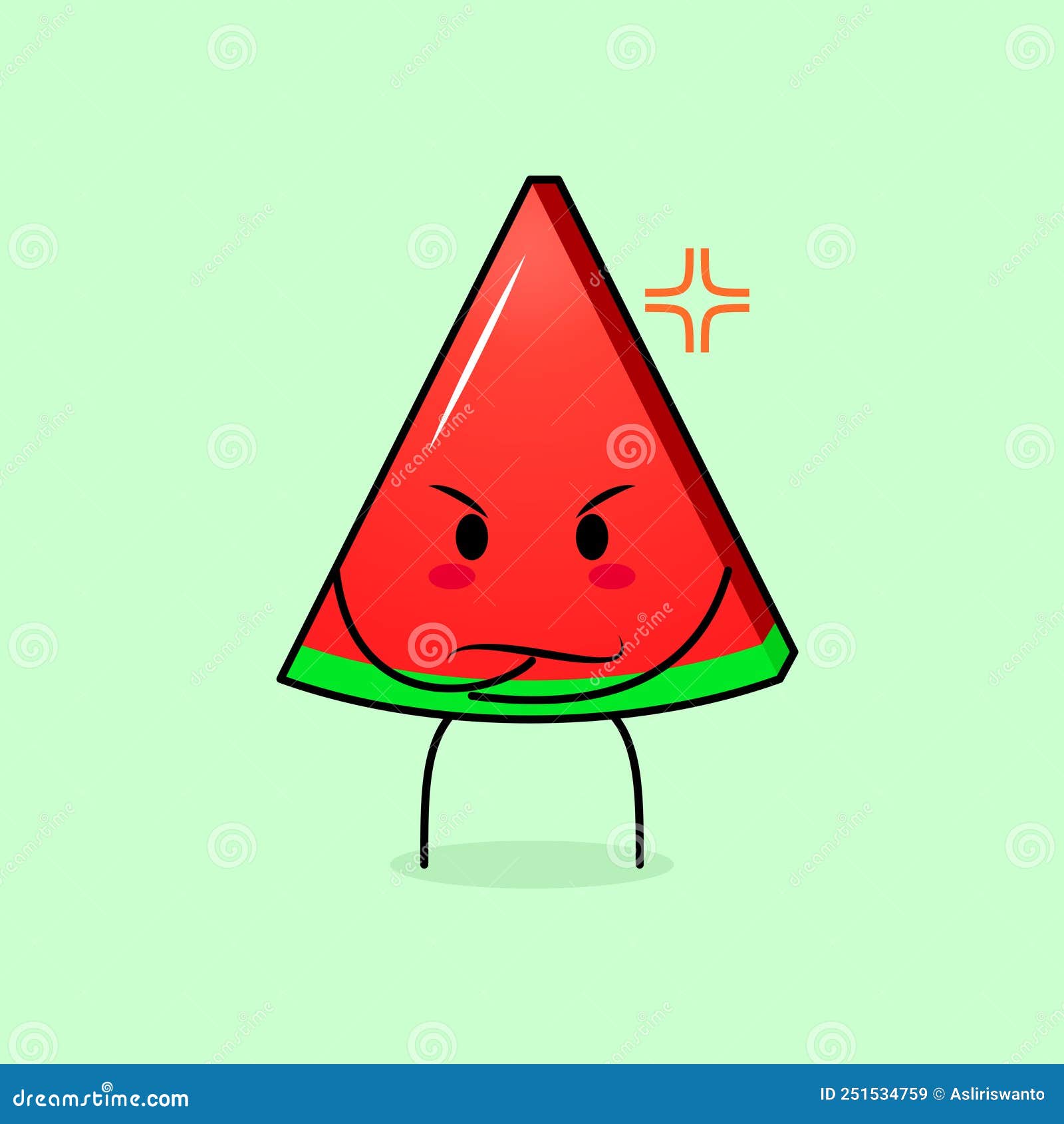 Cute Watermelon Slice Character with Angry Expression. One Hand on Chin ...