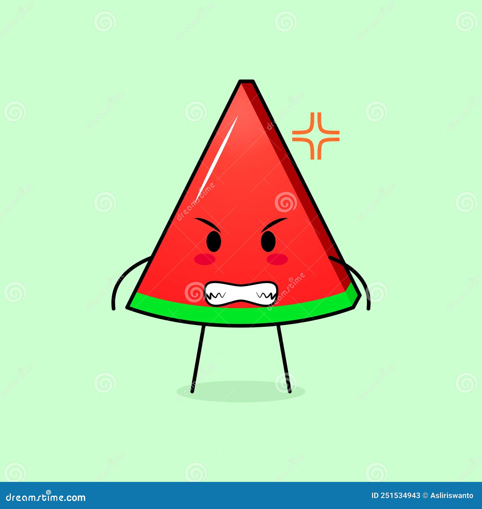 Cute Watermelon Slice Character with Angry Expression and Grinning ...