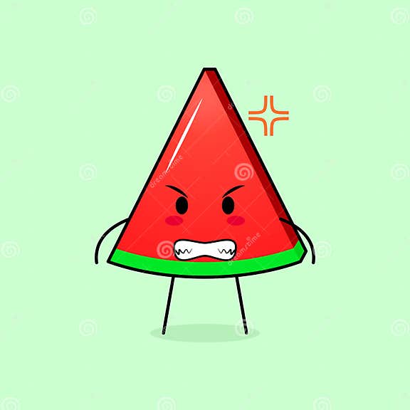 Cute Watermelon Slice Character with Angry Expression and Grinning ...