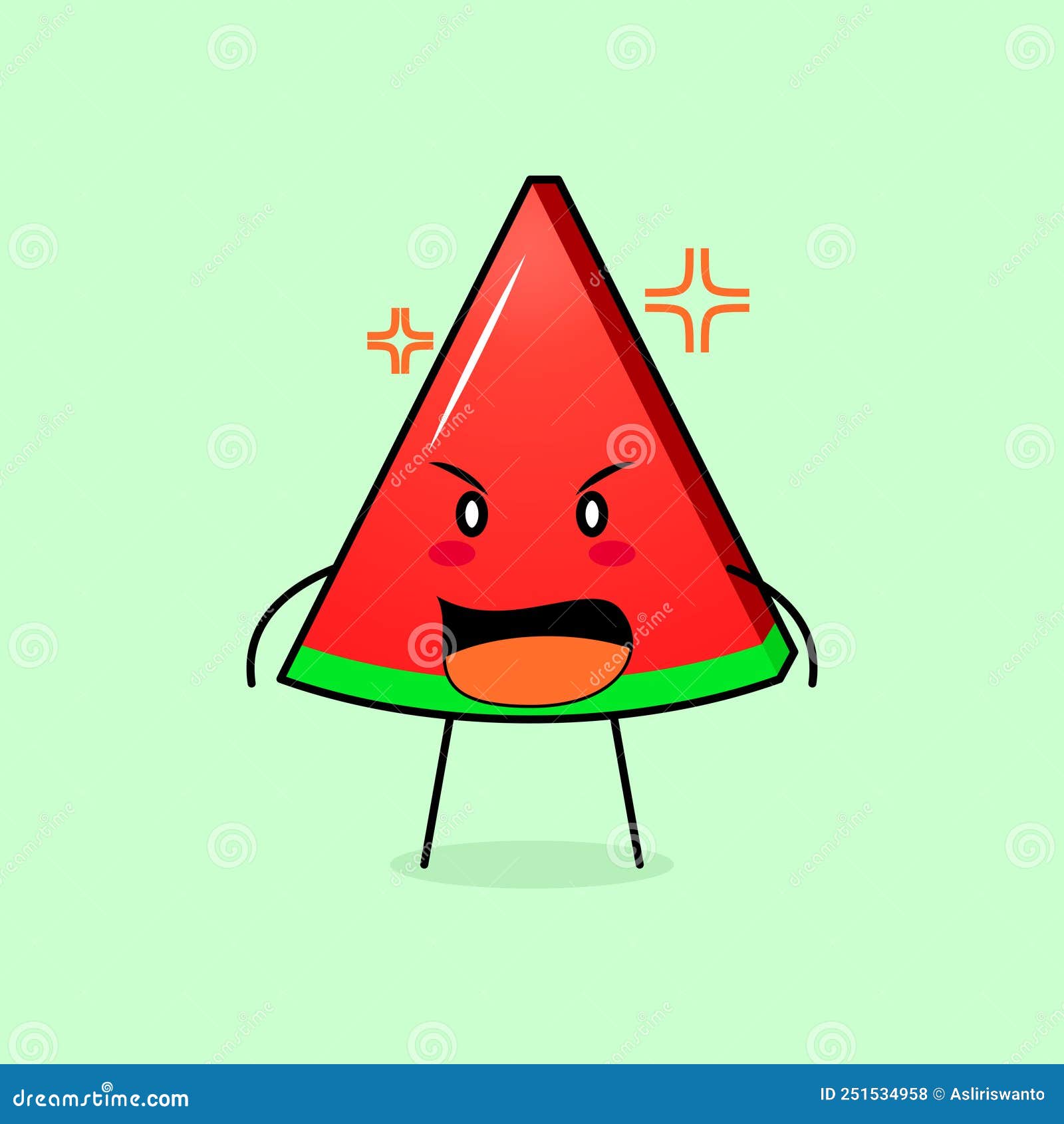 Cute Watermelon Slice Character with Angry Expression. Mouth Wide Open ...