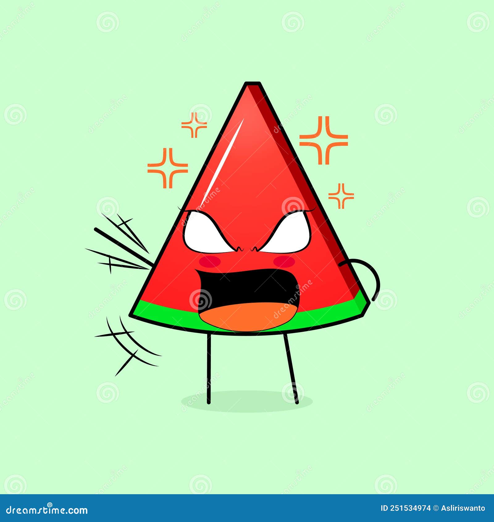 Cute Watermelon Slice Character with Angry Expression. One Hand Raised ...