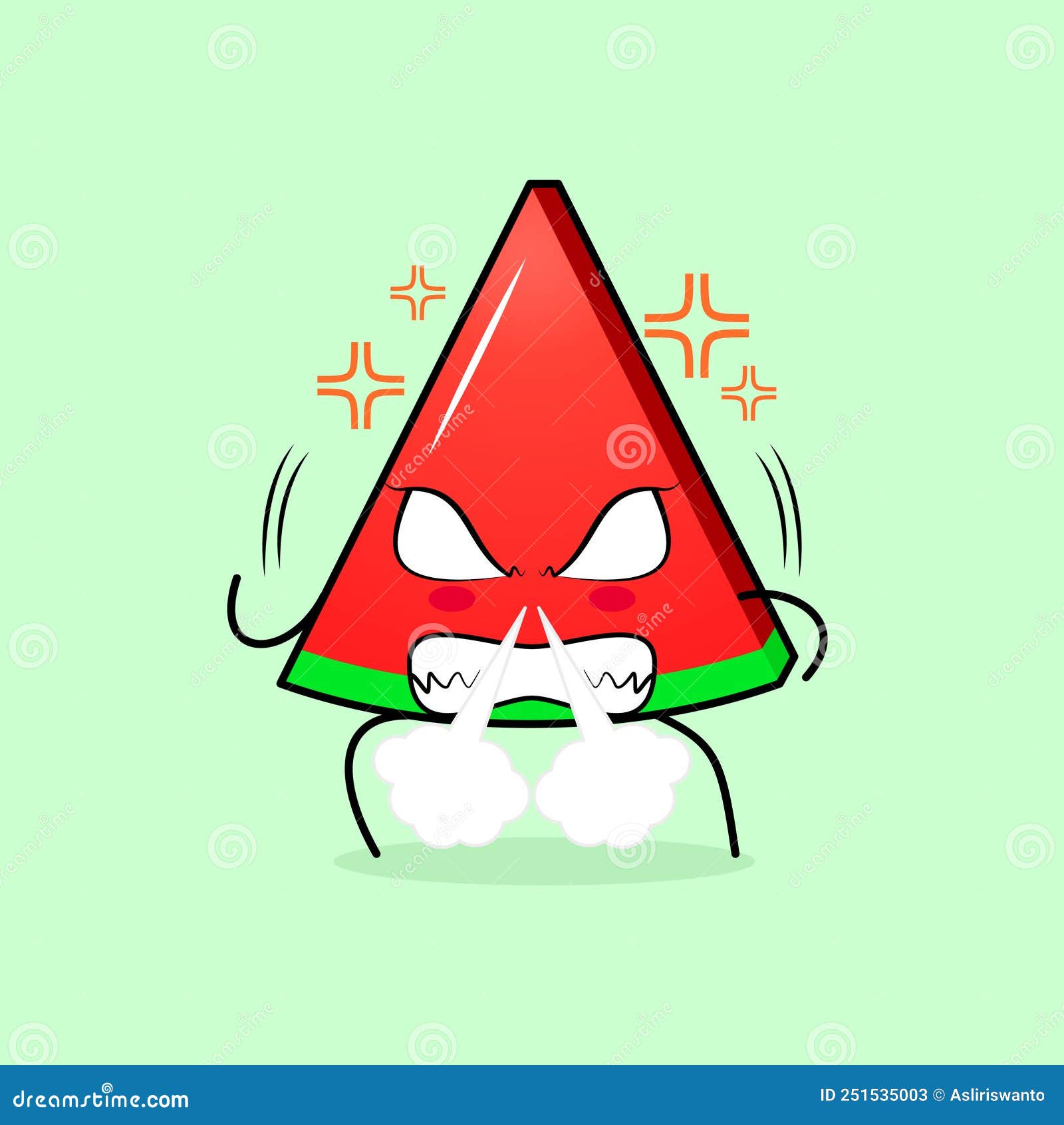 Cute Watermelon Slice Character with Angry Expression. Nose Blowing ...