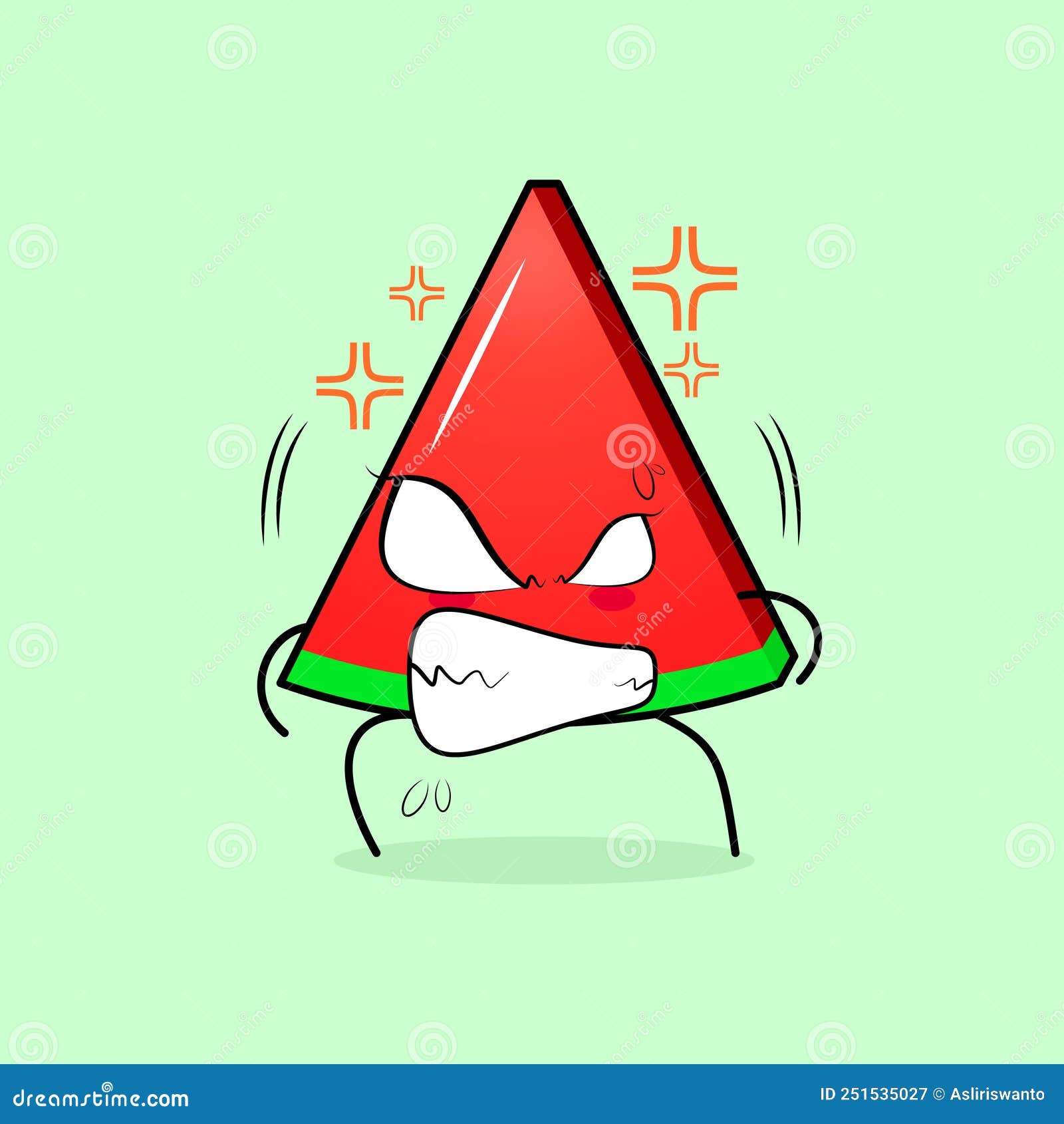 Cute Watermelon Slice Character with Angry Expression. Eyes Bulging and ...