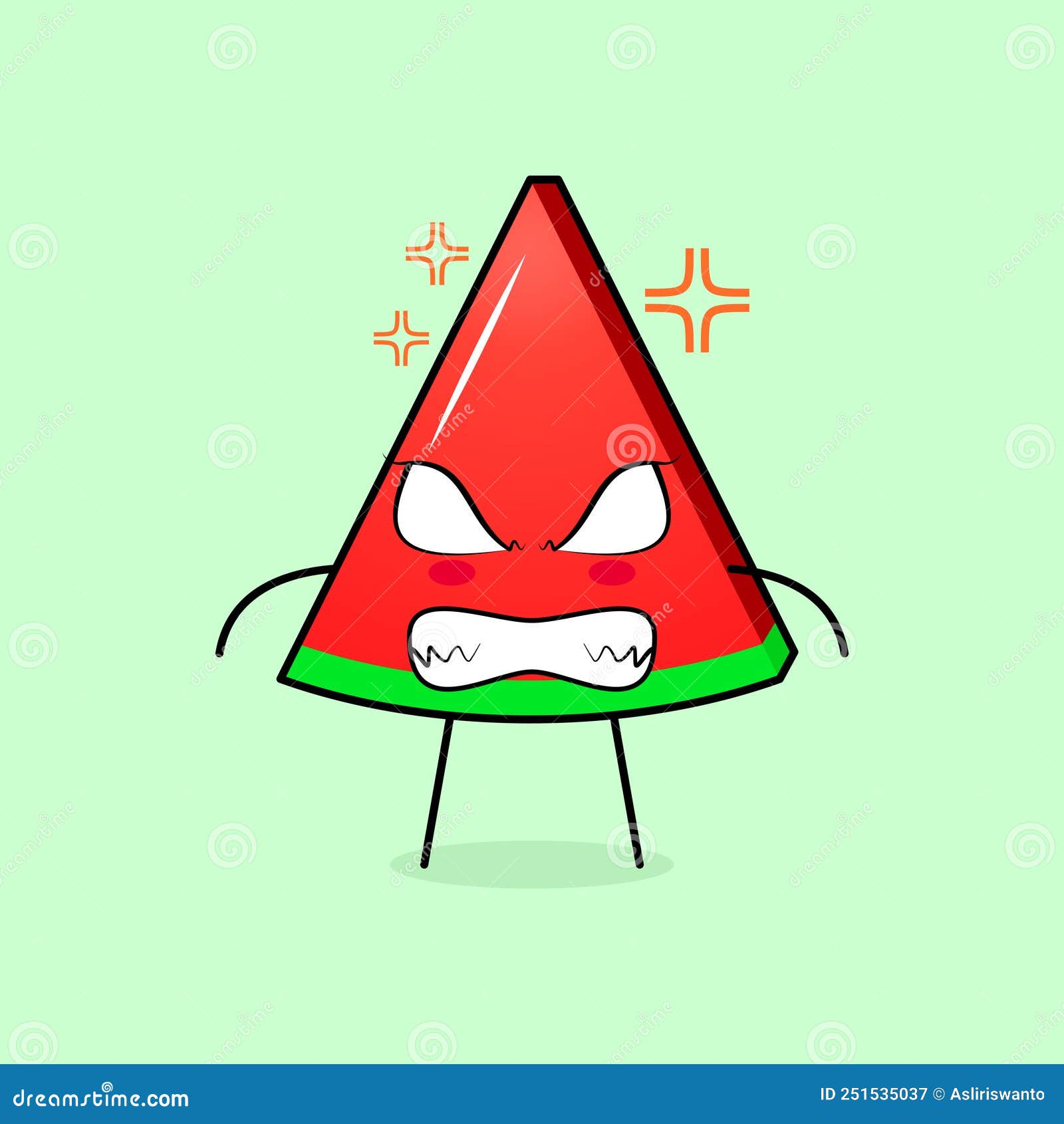 Cute Watermelon Slice Character with Angry Expression. Eyes Bulging and ...