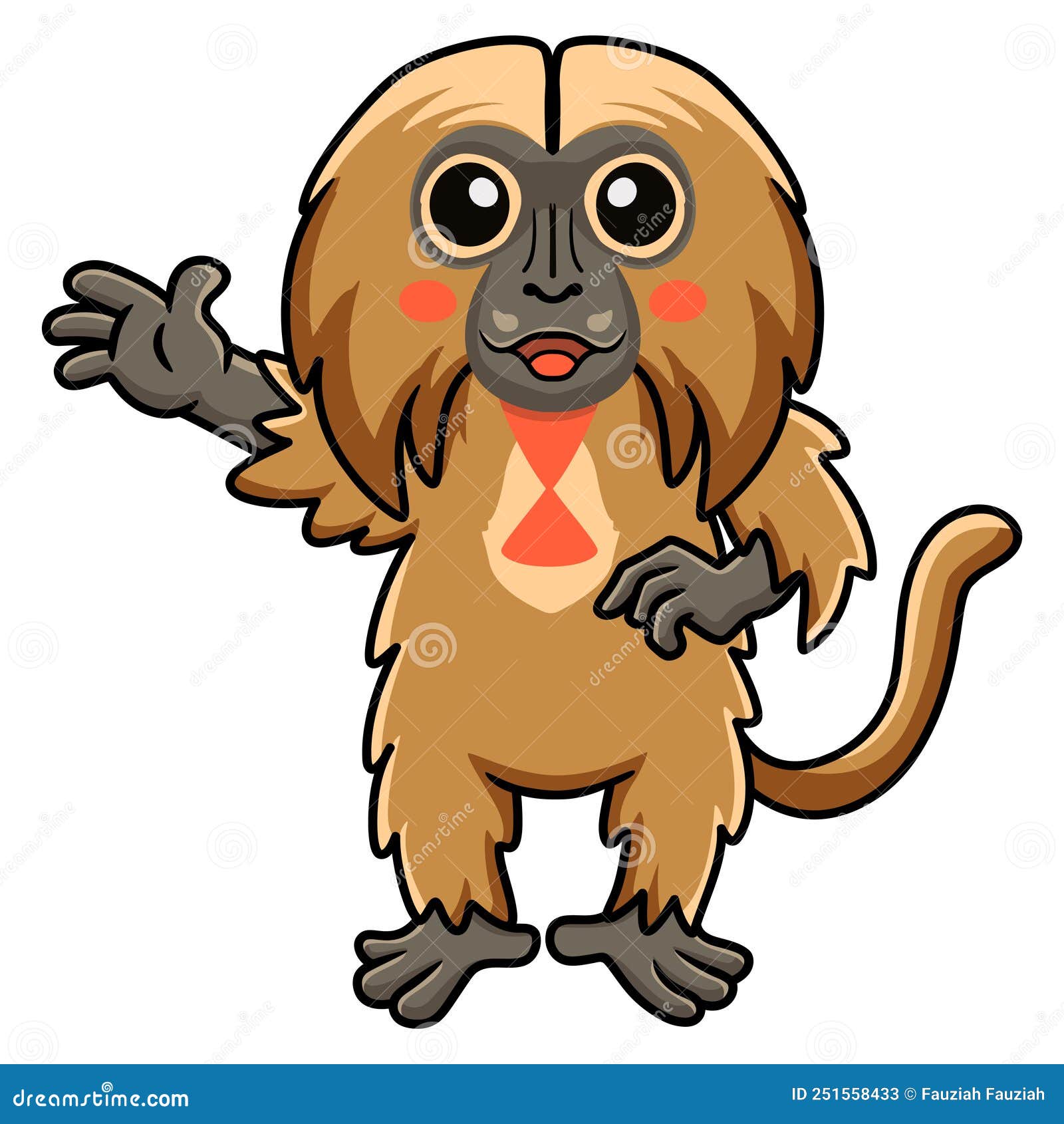 Cute Little Gelada Monkey Cartoon Waving Hand Stock Vector ...