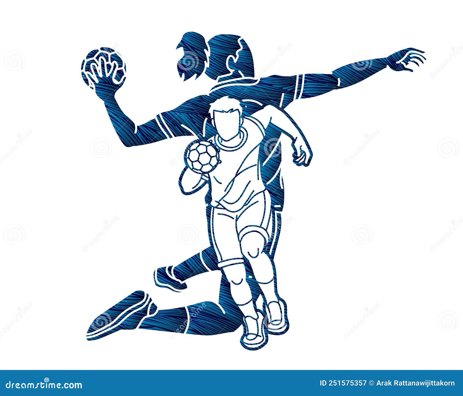 Group of Handball Players Male and Female Mix Action Cartoon Sport ...
