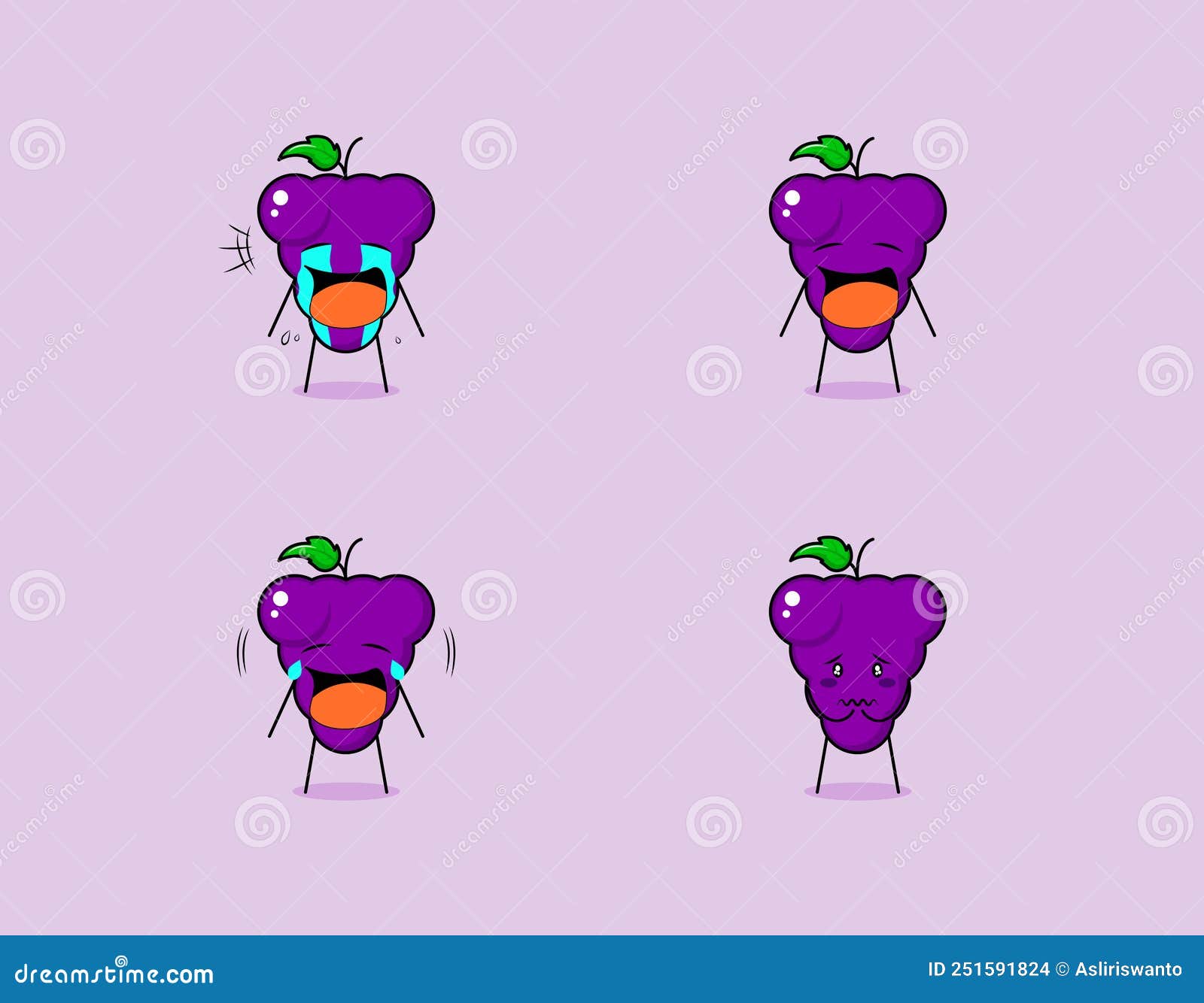Collection of Cute Grape Cartoon Character with Crying and Sad ...