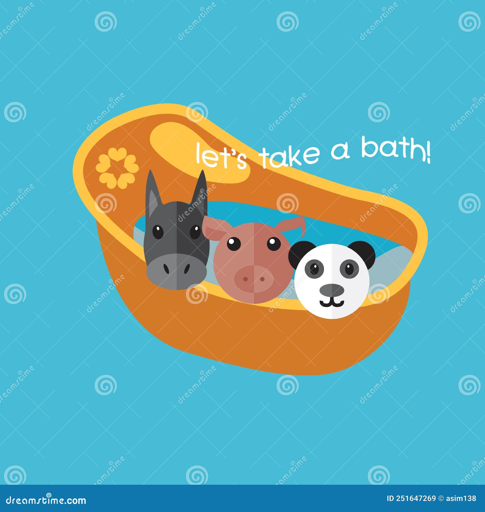 Animals Taking Bath Vector Illustration, Cute Cartoon Characters Panda ...