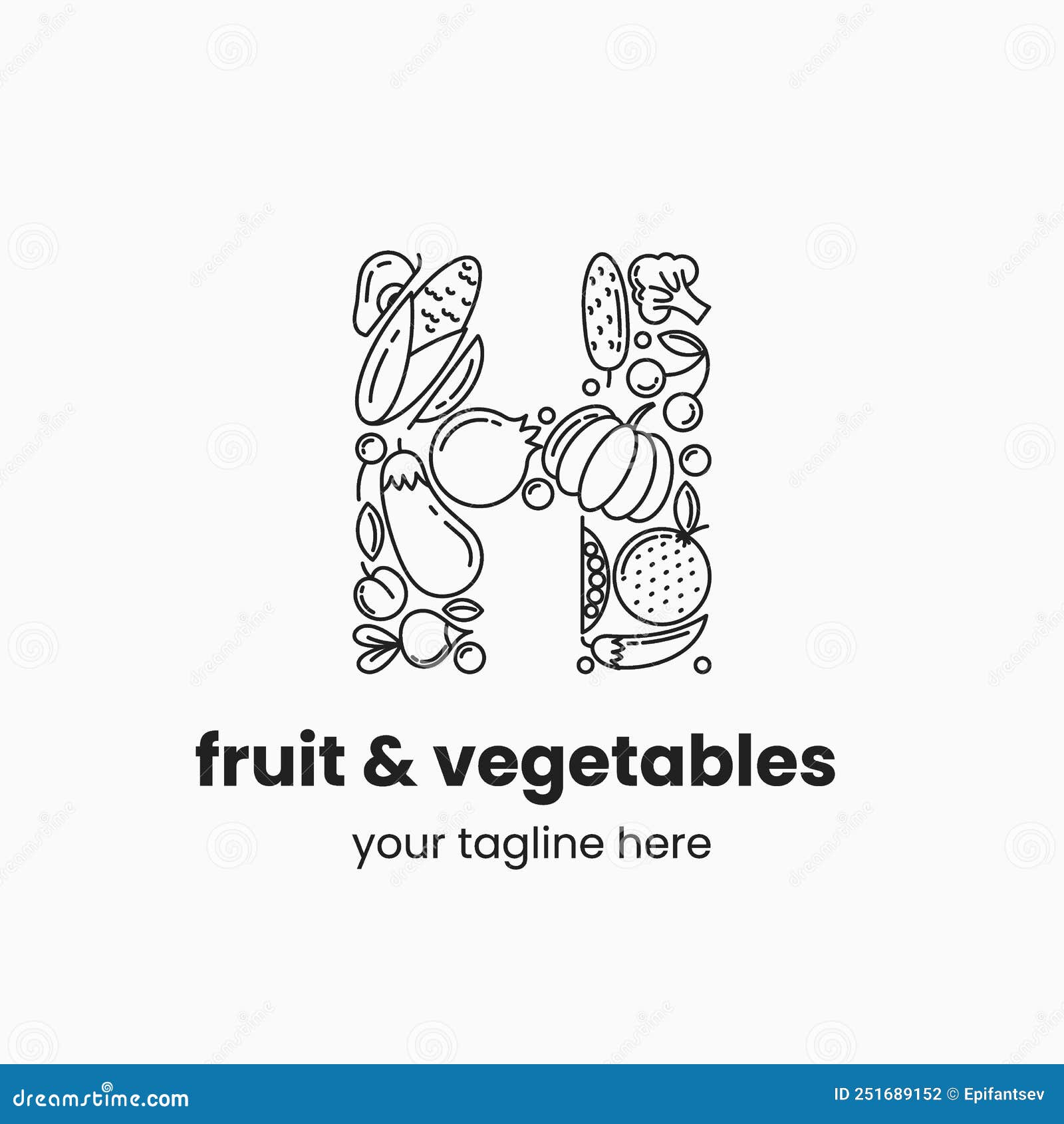 Letter H Made of Fruit and Vegetables. Organic Food Logo Concept Stock ...