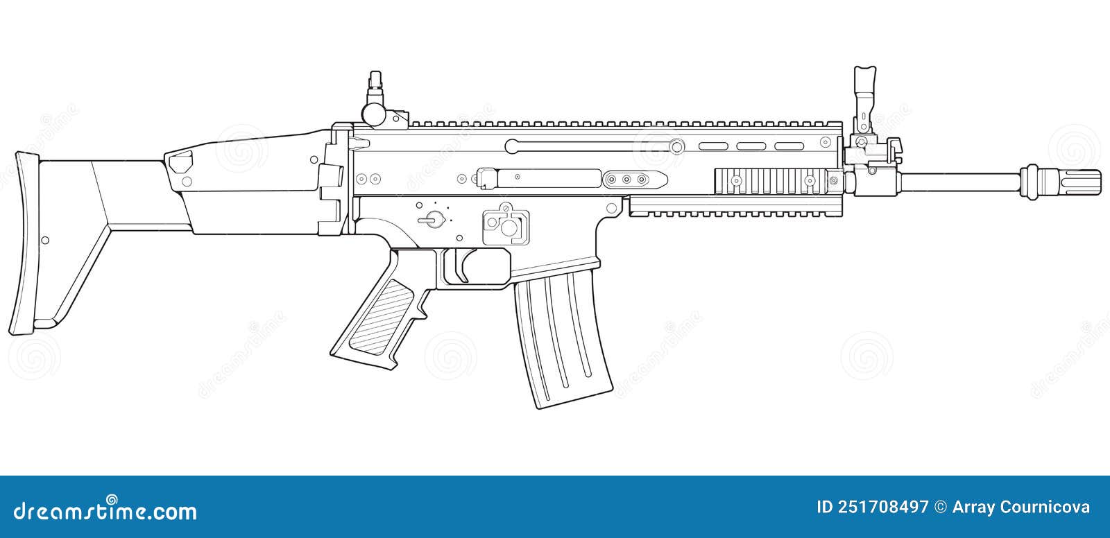 Firearms Line Art Style, Shooting Gun, Weapon Illustration, Vector Line ...
