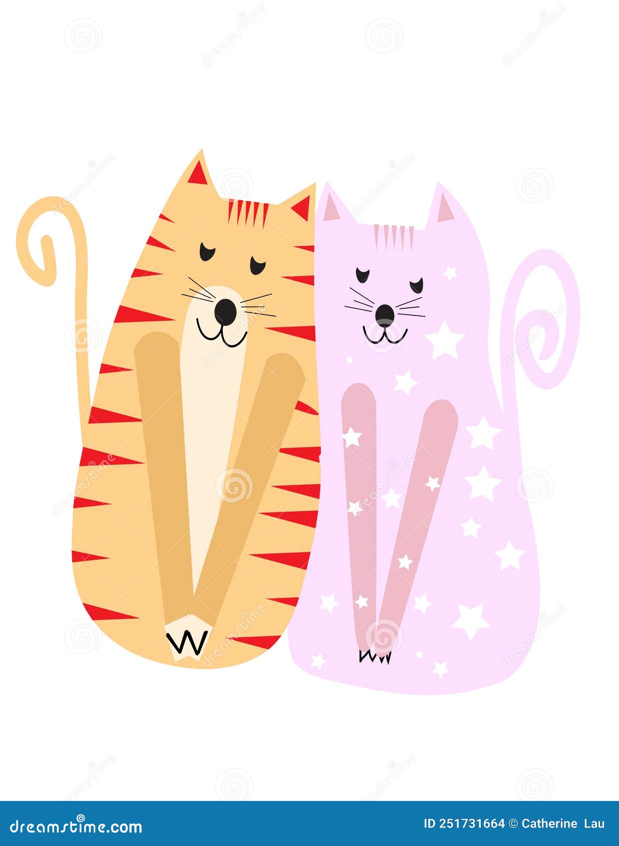 Two Cats Drawing in Adobe Illustrator Stock Illustration - Illustration ...