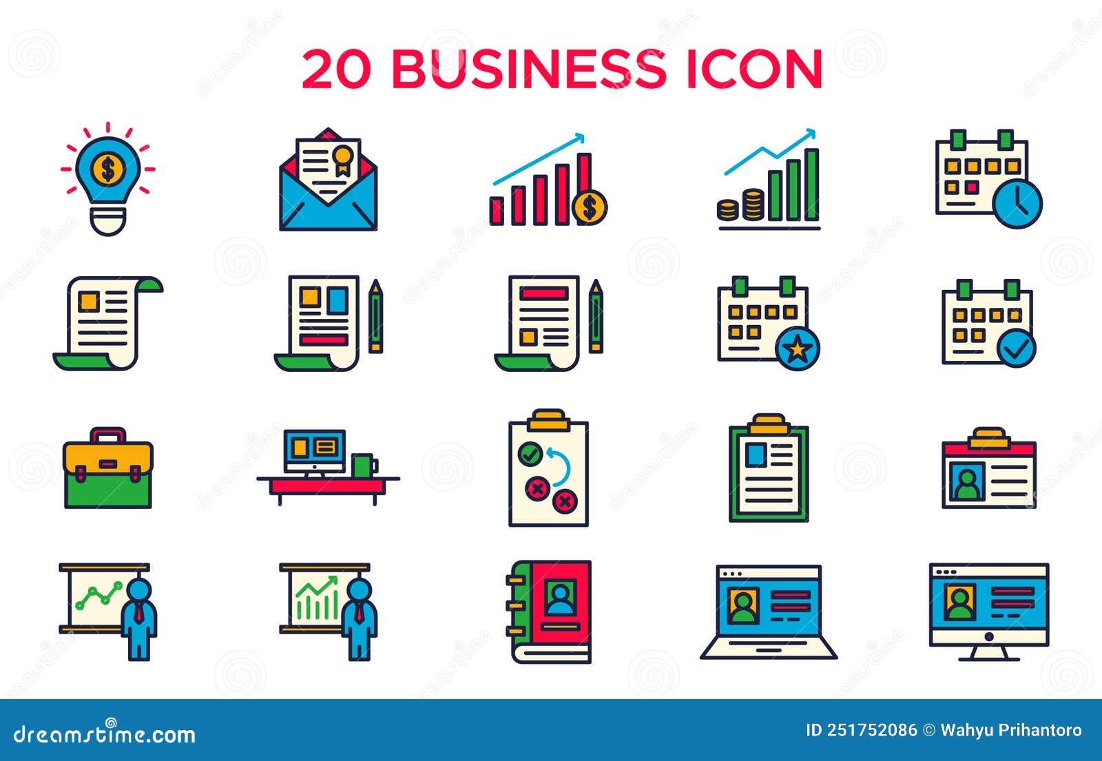 20 Business Icon Set stock vector. Illustration of office - 251752086