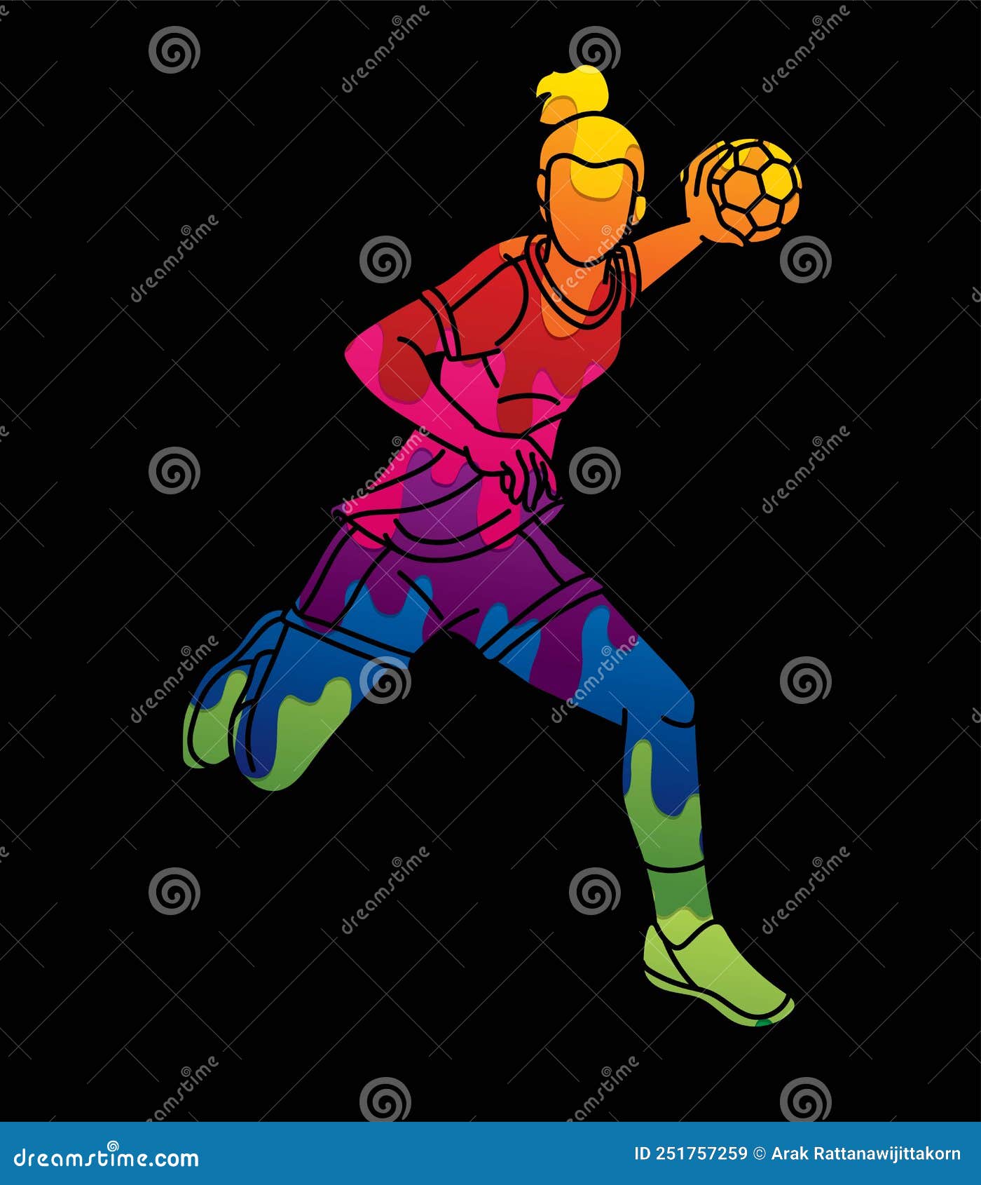 Handball Sport Female Player Action Cartoon Graphic Vector Stock Vector ...