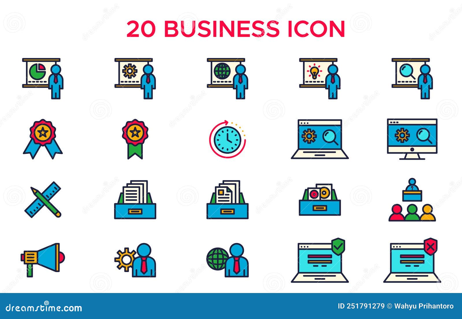 20 Business Icon Set stock vector. Illustration of graph - 251791279