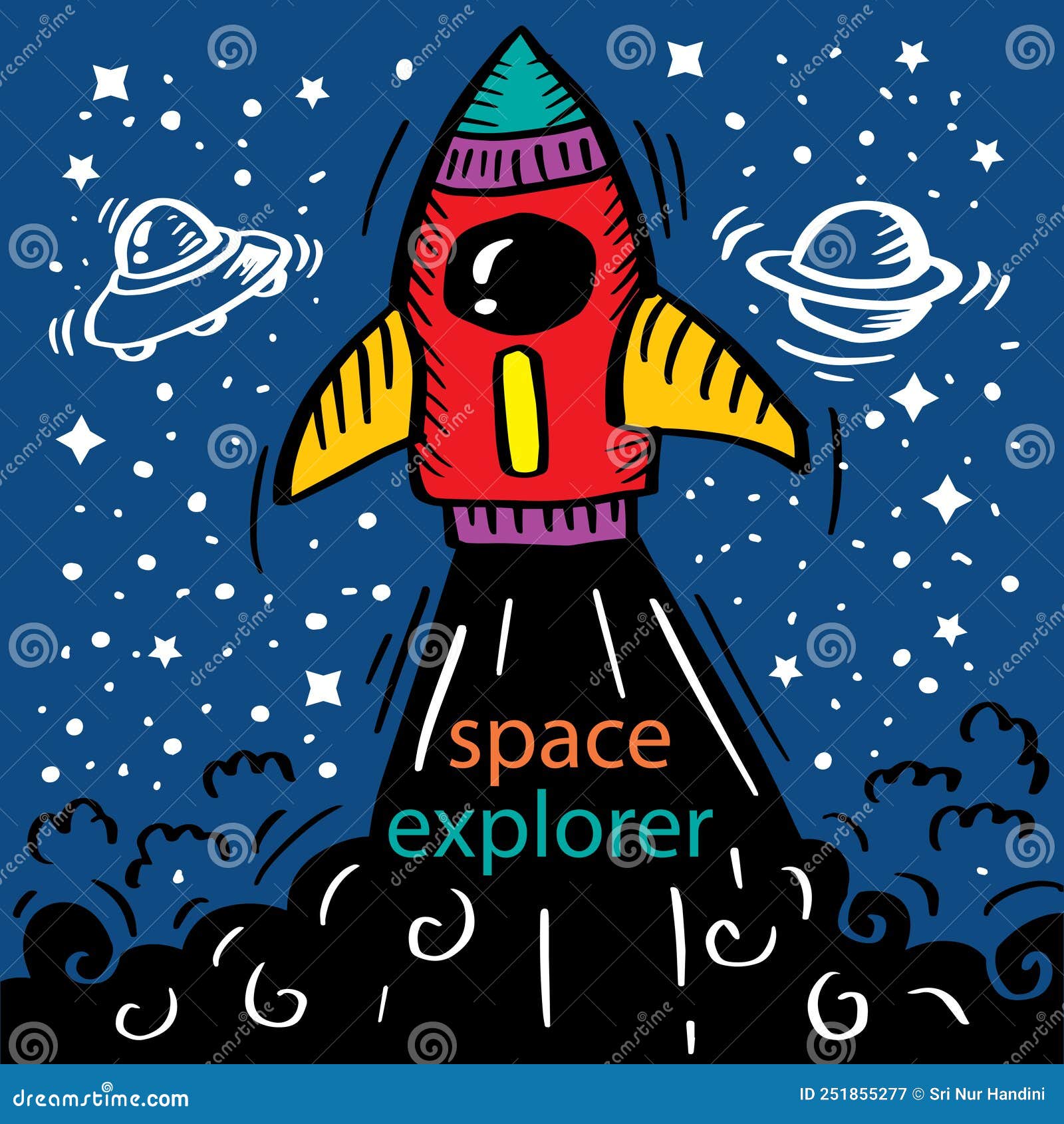 Poster Space Explorer in Space, with Planets, Stars, Rocket. Stock ...