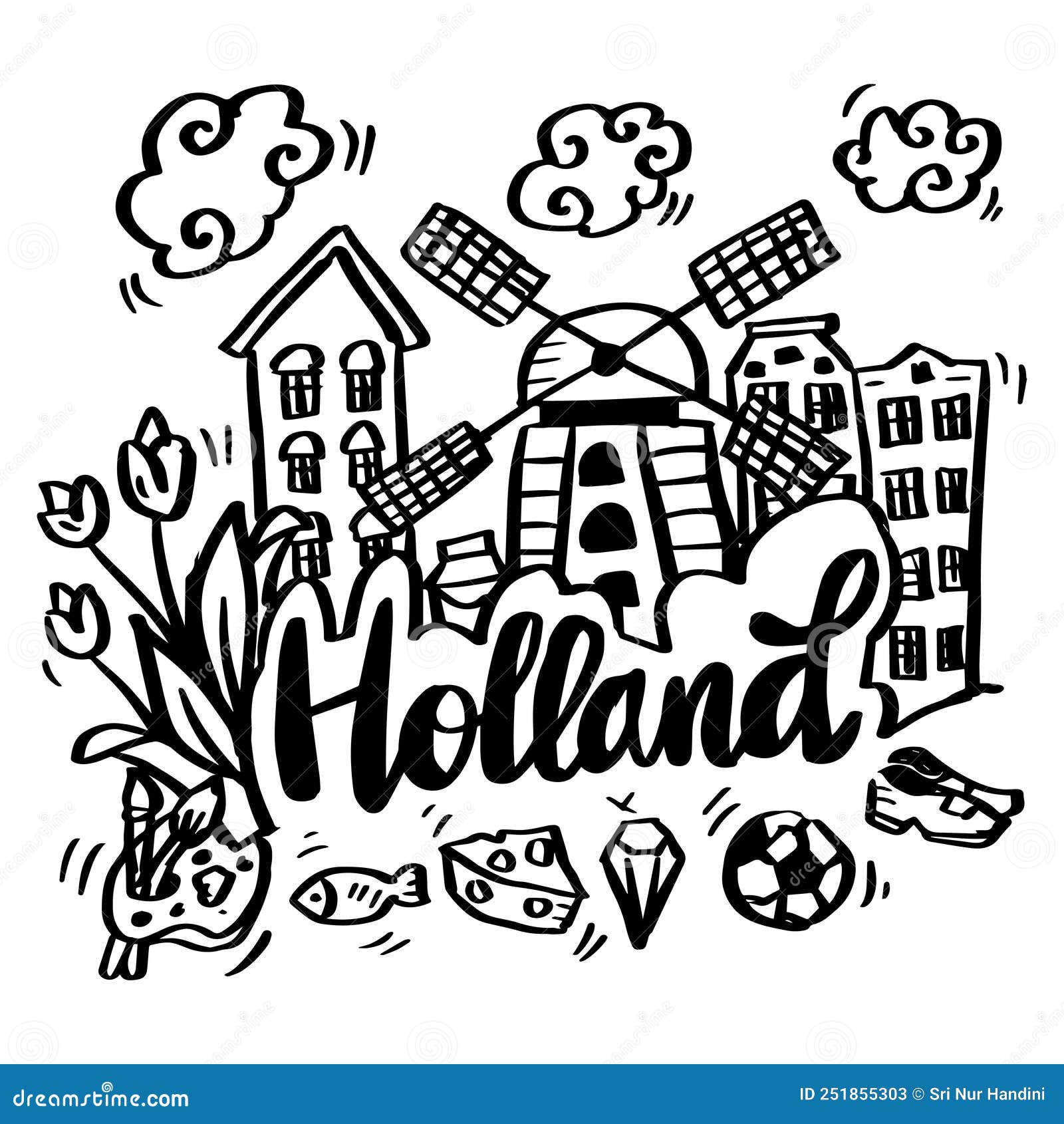 Doodle Hand Drawing of Holland Element Stock Vector - Illustration of ...