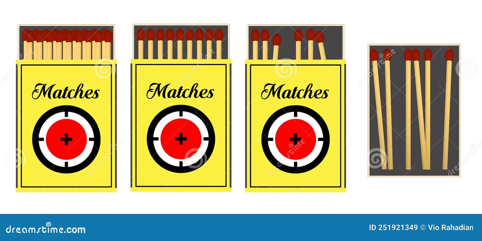 Gas Lighters Of Various Colors. Burning Match With Fire Opened Matchbox ...