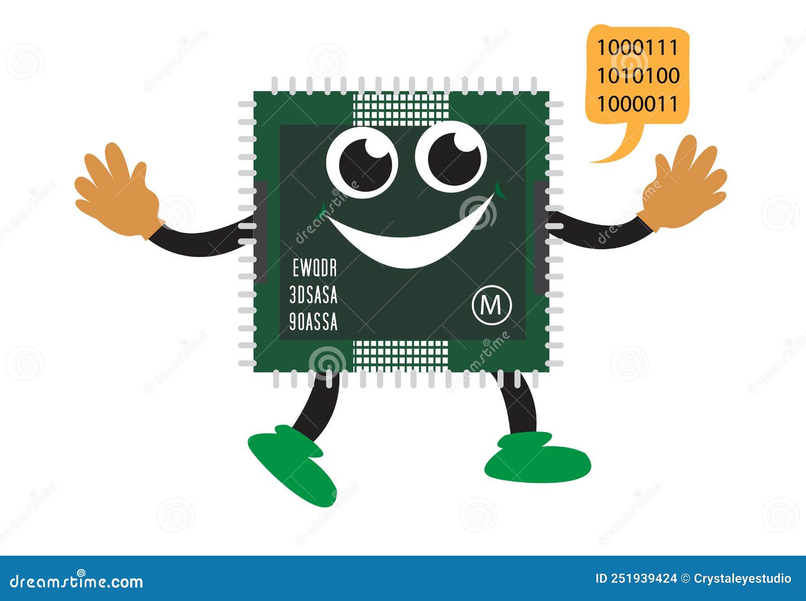 Microchip Mascot Talking Binary Numerals. Editable Clip Art Stock ...
