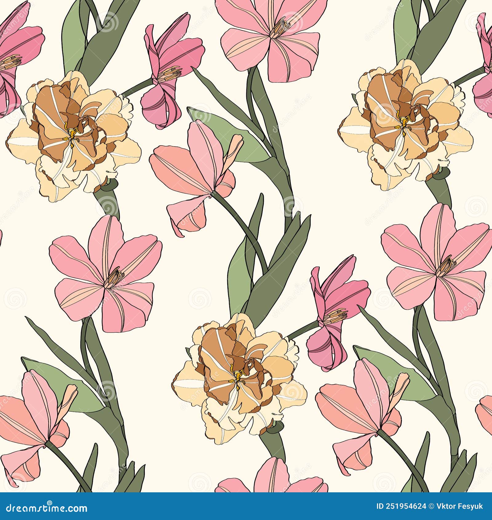 Simple Colored Tulips Seamless Floral Pattern Background. Spring Tulip ...