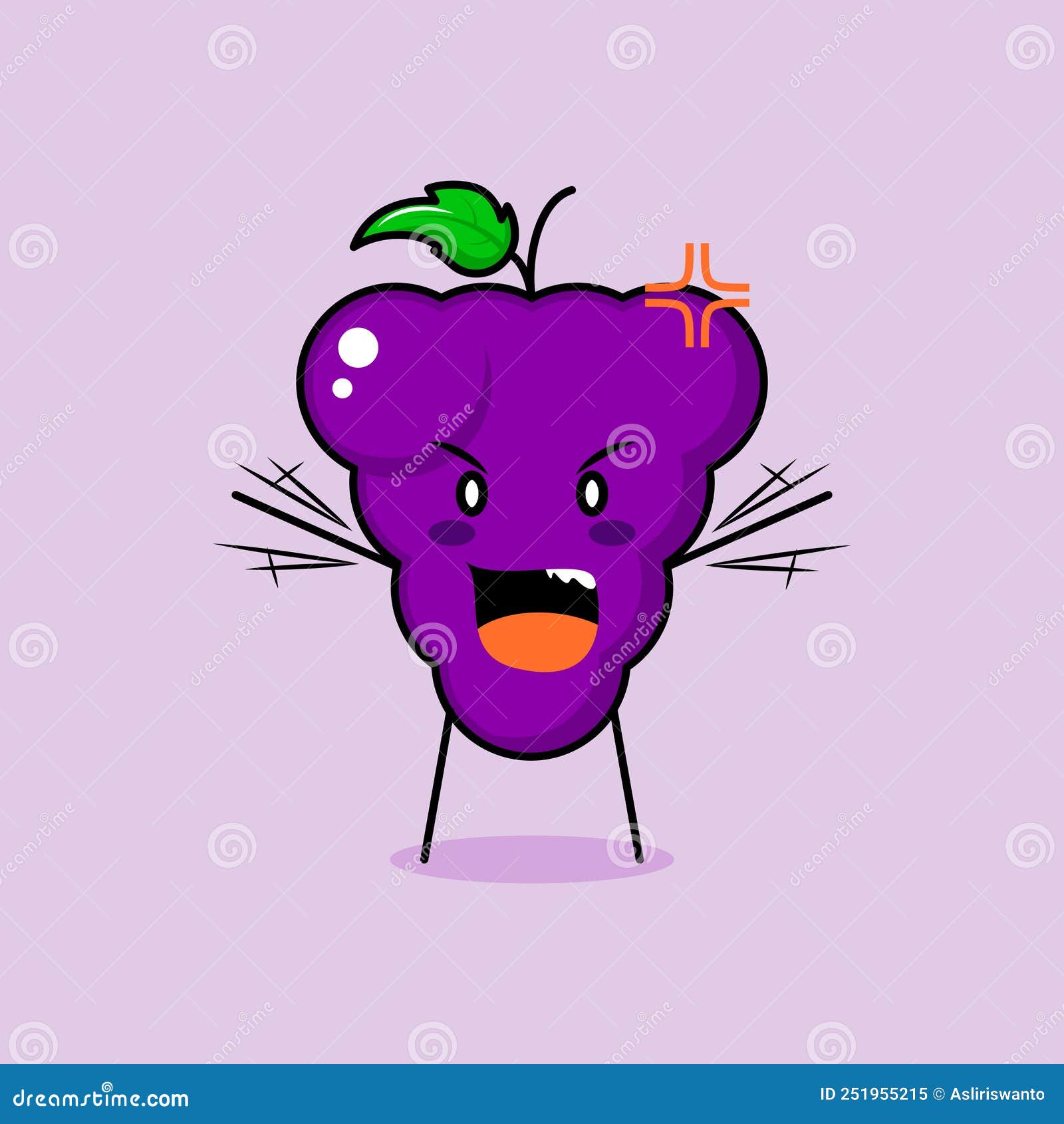 Cute Grape Character with Angry Expression. Both Hands Raised and Mouth ...