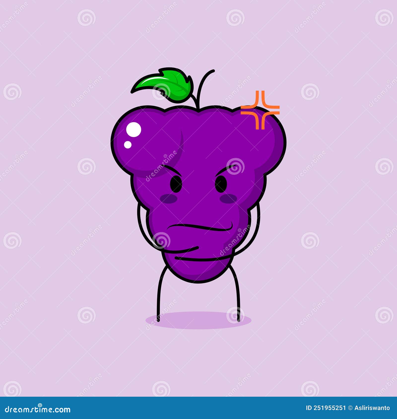 Cute Grape Character with Angry Expression. One Hand on Chin Stock ...