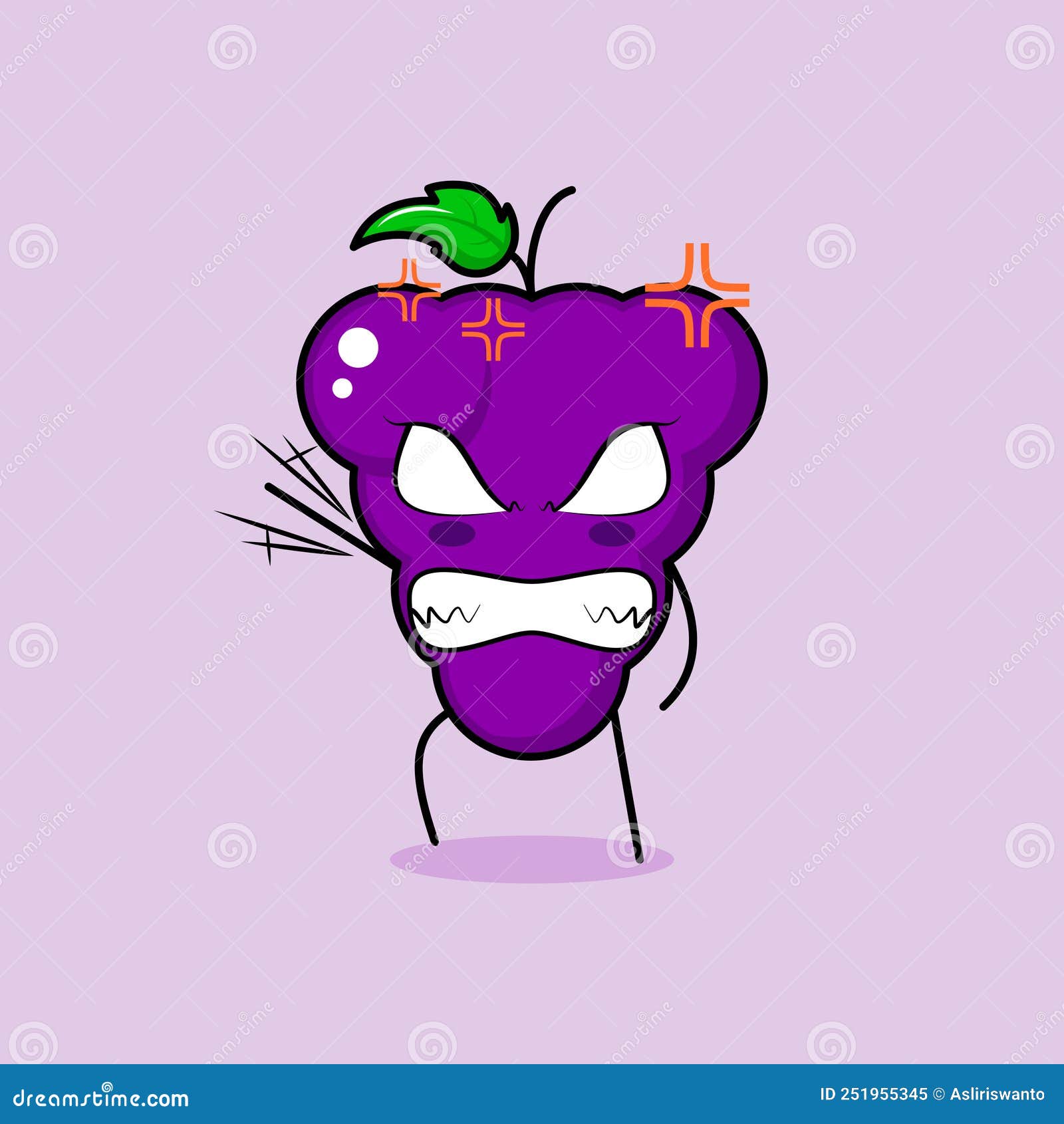 Cute Grape Character with Angry Expression. One Hand Raised, Eyes ...