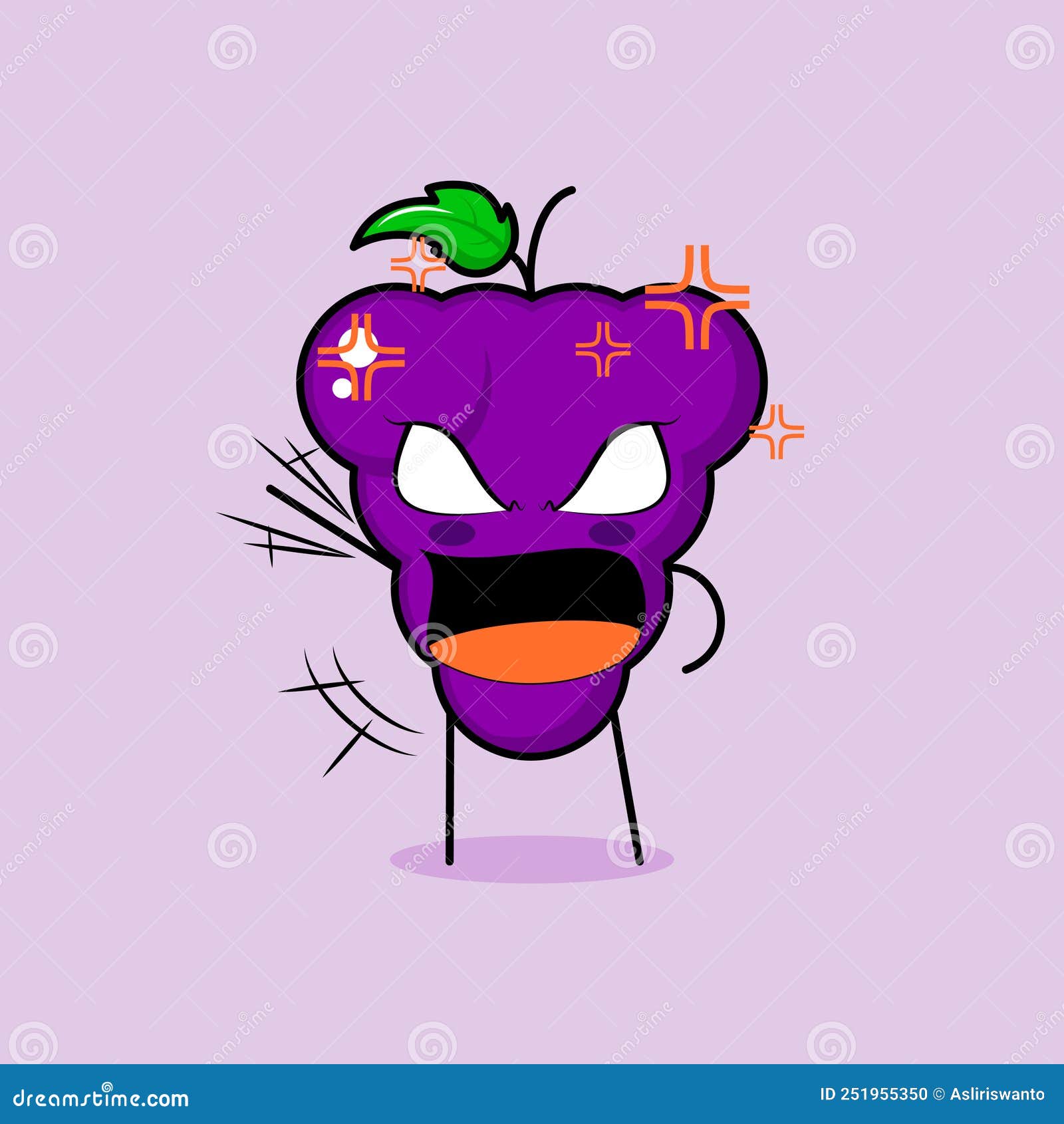 Cute Grape Character with Angry Expression. One Hand Raised, Eyes ...