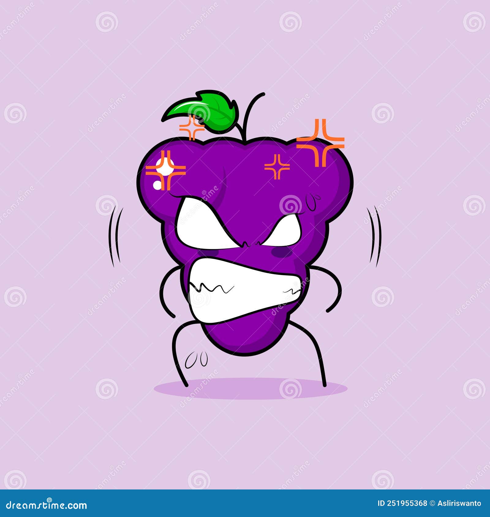 Cute Grape Character with Angry Expression. Eyes Bulging and Grinning ...