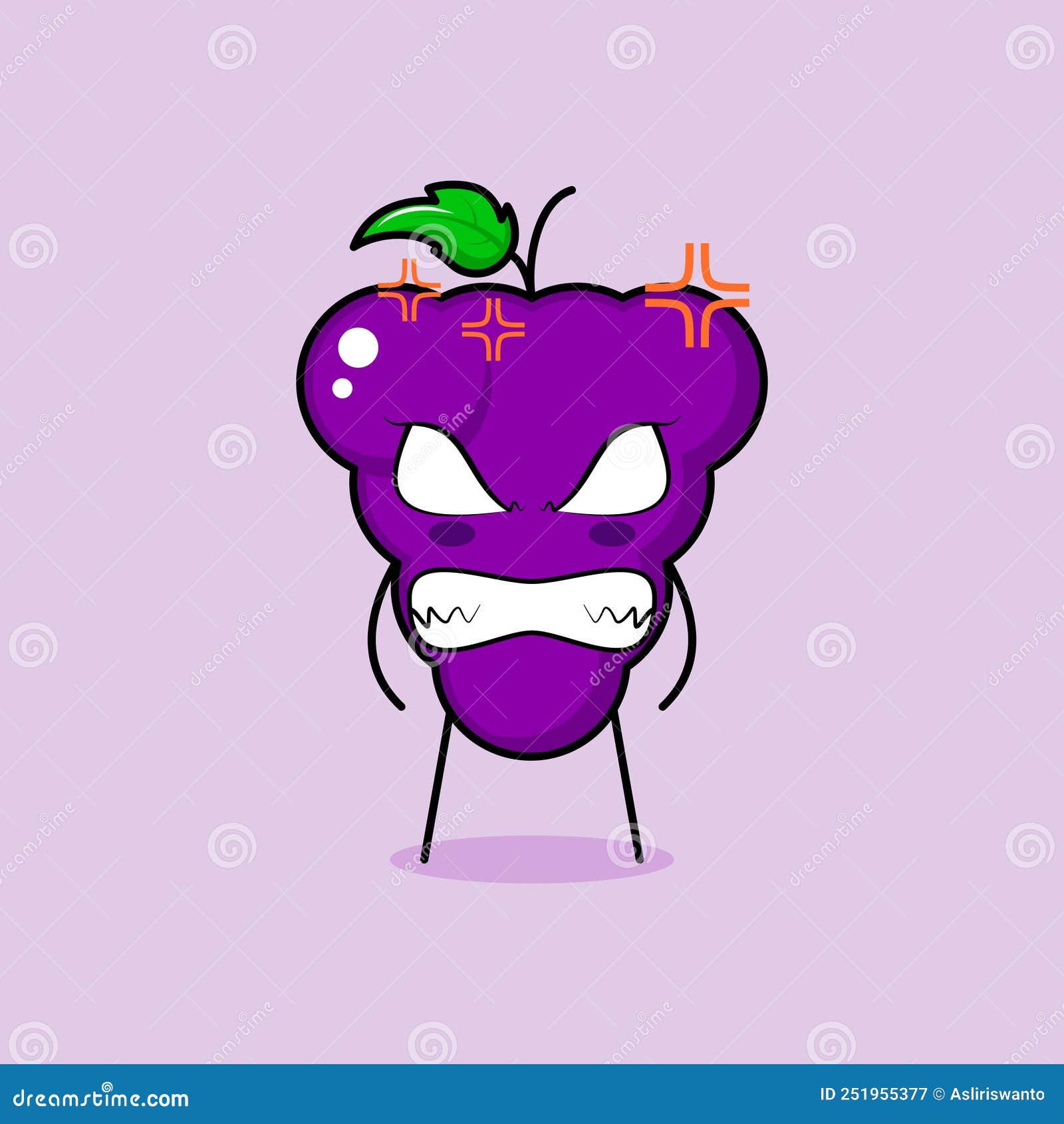 Cute Grape Character with Angry Expression. Eyes Bulging and Grinning ...