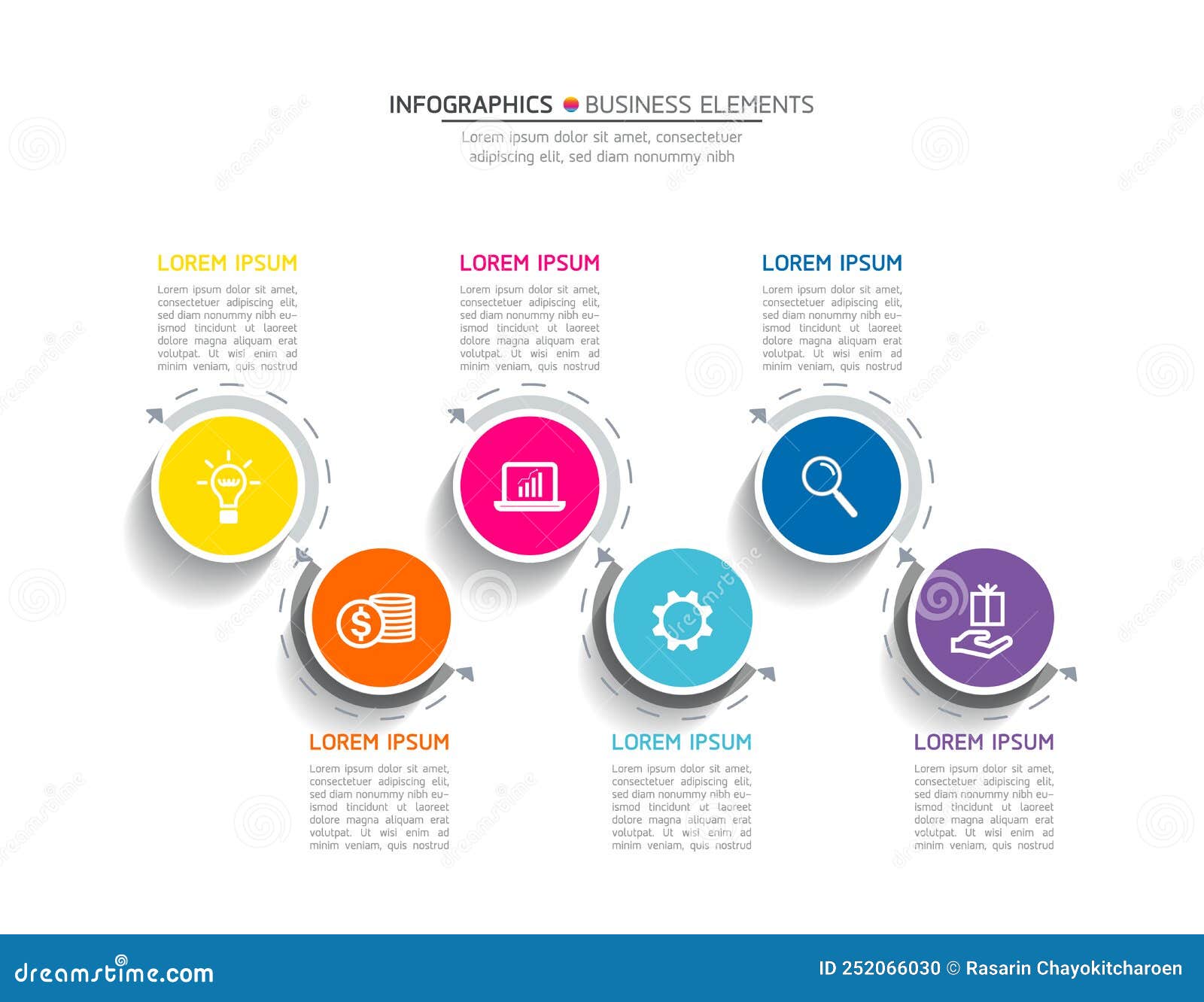 Connecting Steps Infographic Template with 6 Elements Stock Vector ...