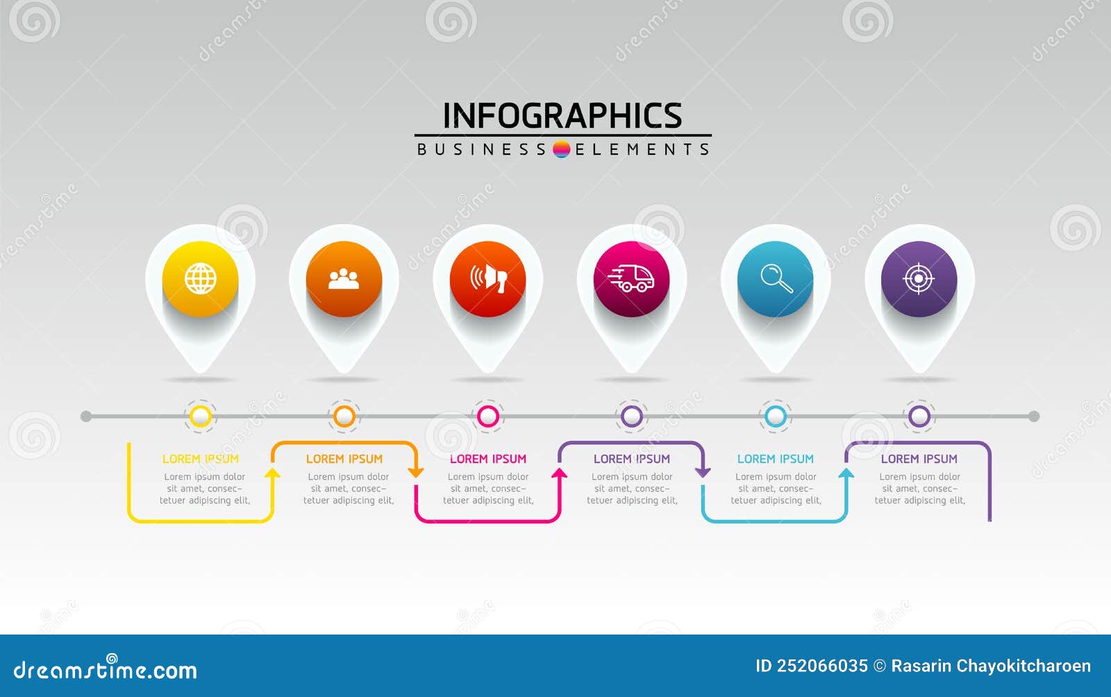 Connecting Steps Infographic Template with 6 Elements Stock Vector ...