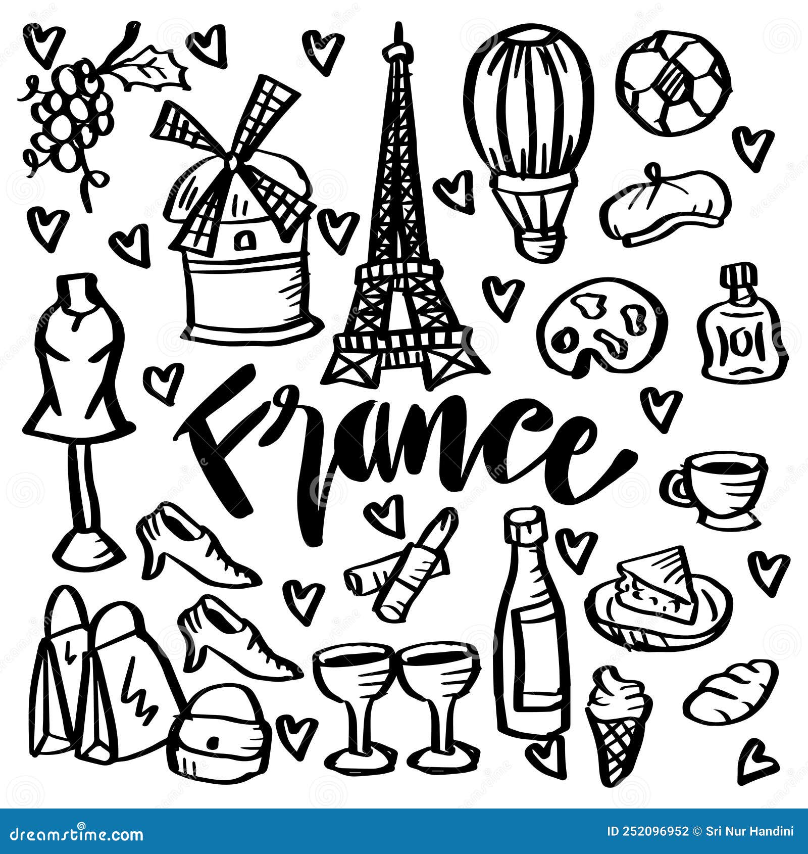 Cartoon Doodles Hand Drawn France Stock Illustration - Illustration of ...