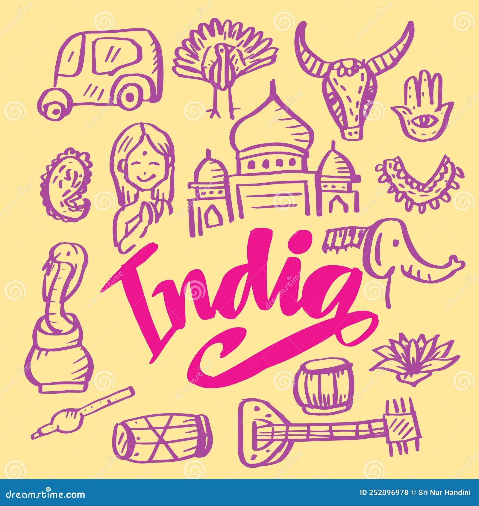 Cartoon Doodles Hand Drawn India Stock Illustration - Illustration of ...