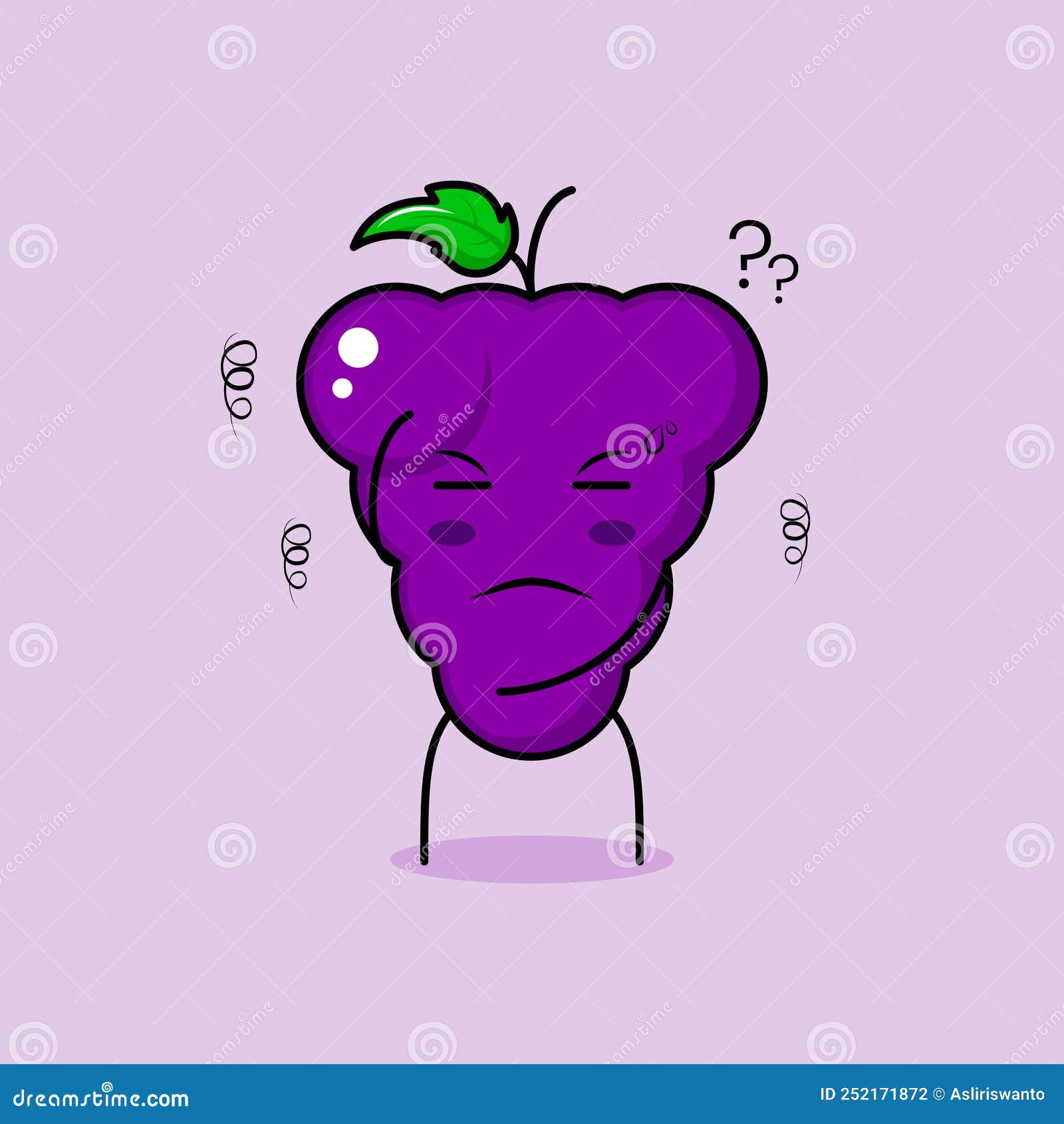 Cute Grape Character with Thinking Expression, One Hand on Head and ...