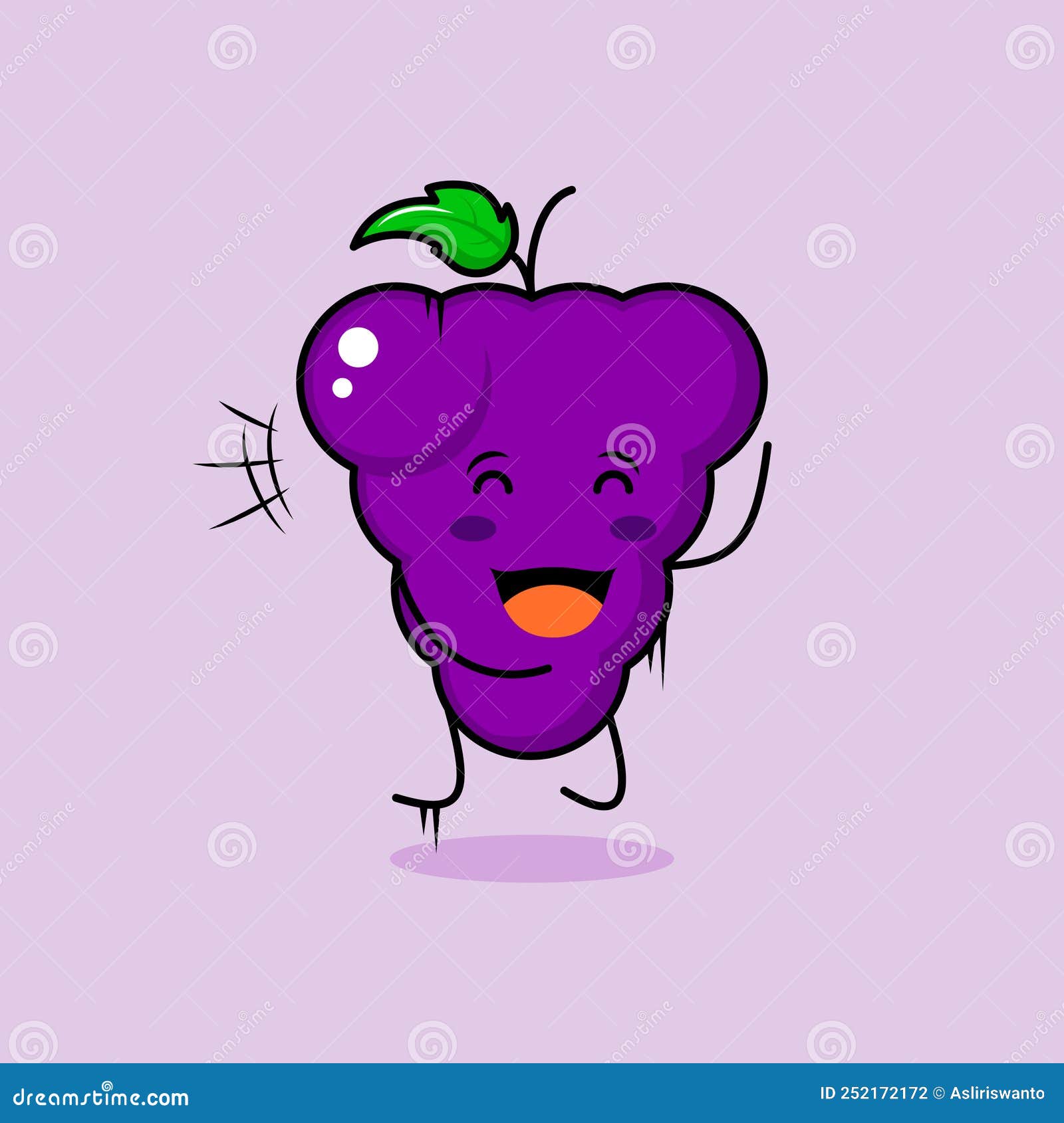 Cute Grape Character with Smile and Happy Expression, Jump, Close Eyes ...