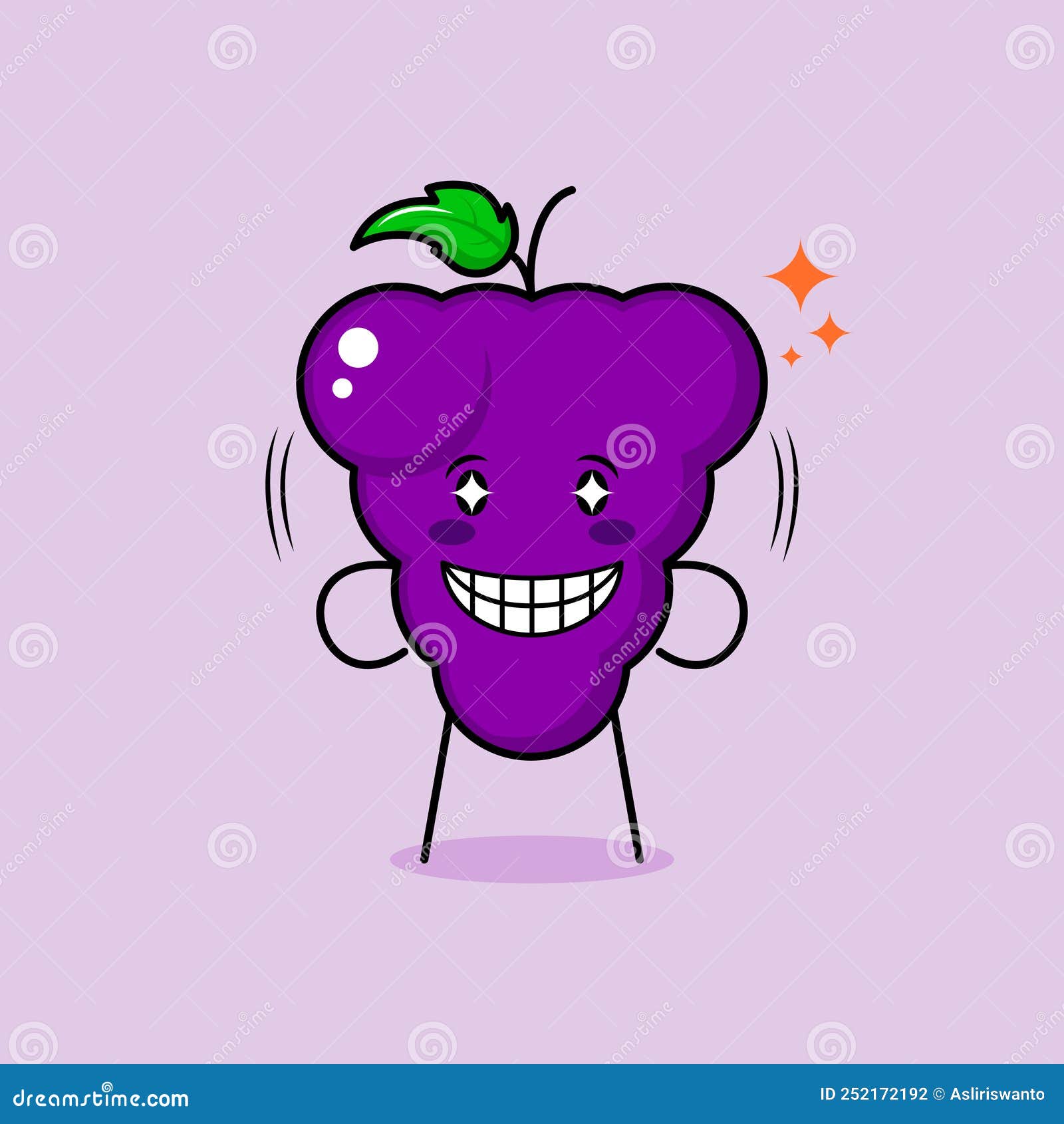 Cute Grape Character with Smile and Happy Expression, Sparkling Eyes ...
