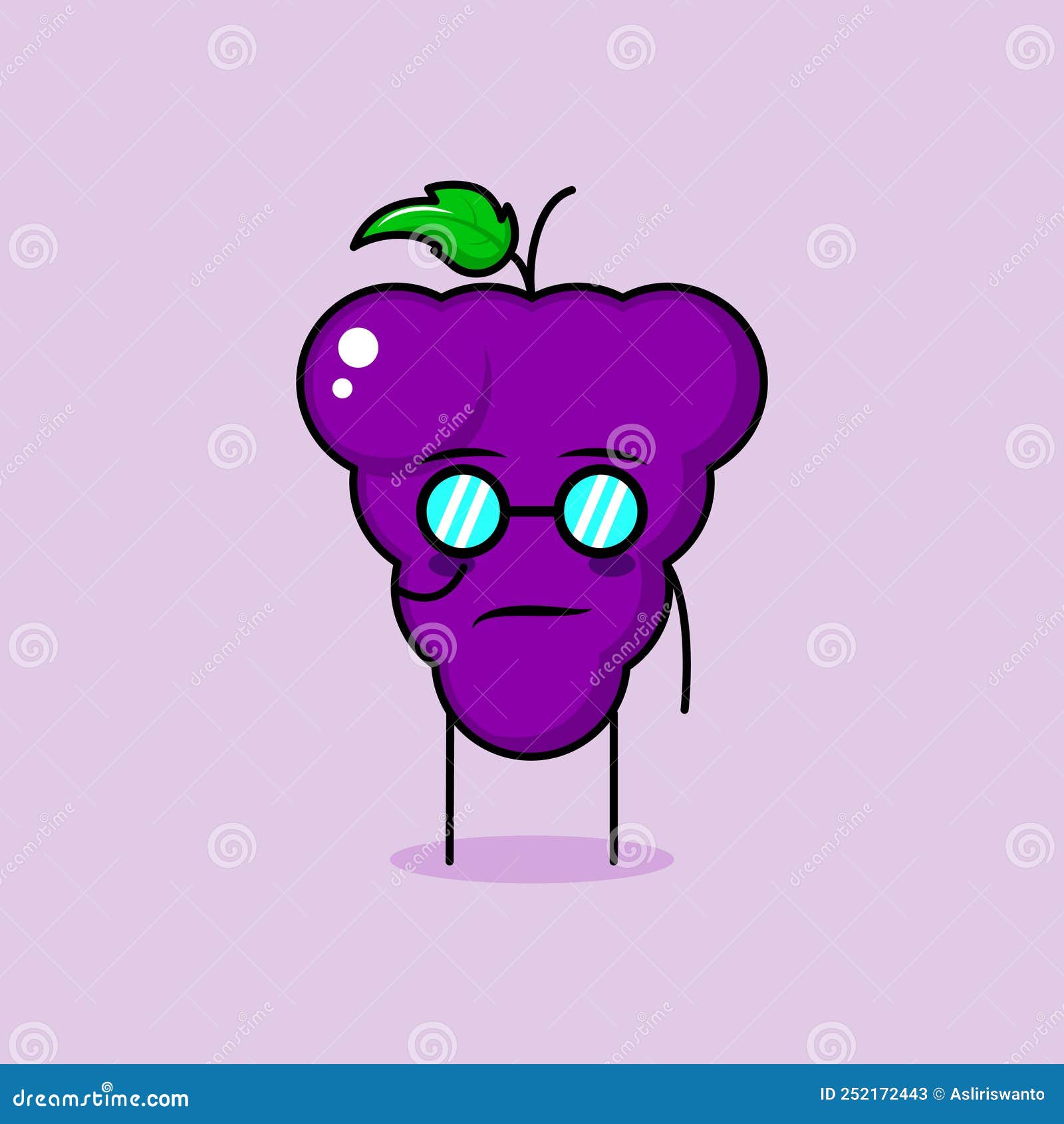 Cute Grape Character with Cool Expression and Glasses Stock Vector ...