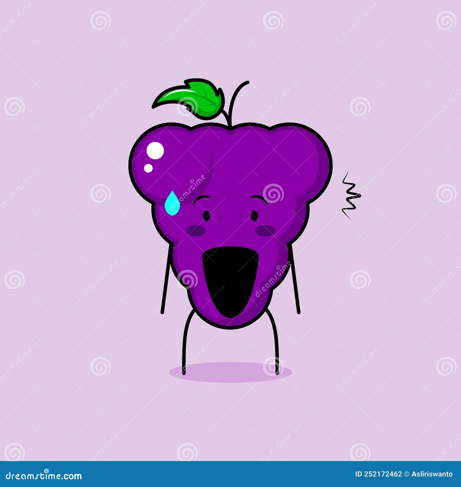 Cute Grape Character with Shocked Expression and Mouth Open Stock ...