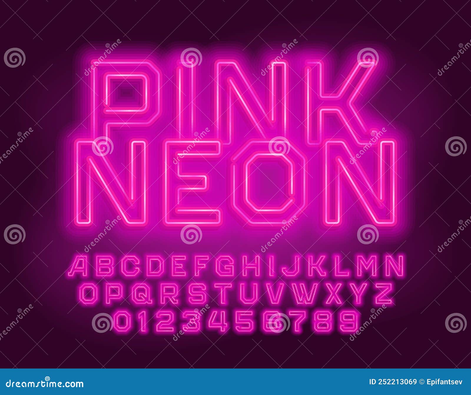 Pink Neon Alphabet Font. Neon Color Geometric Letters and Numbers Stock ...