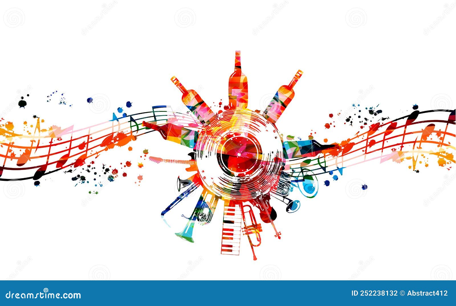 Colorful Musical Promotional Poster with Musical Instruments, Notes and ...